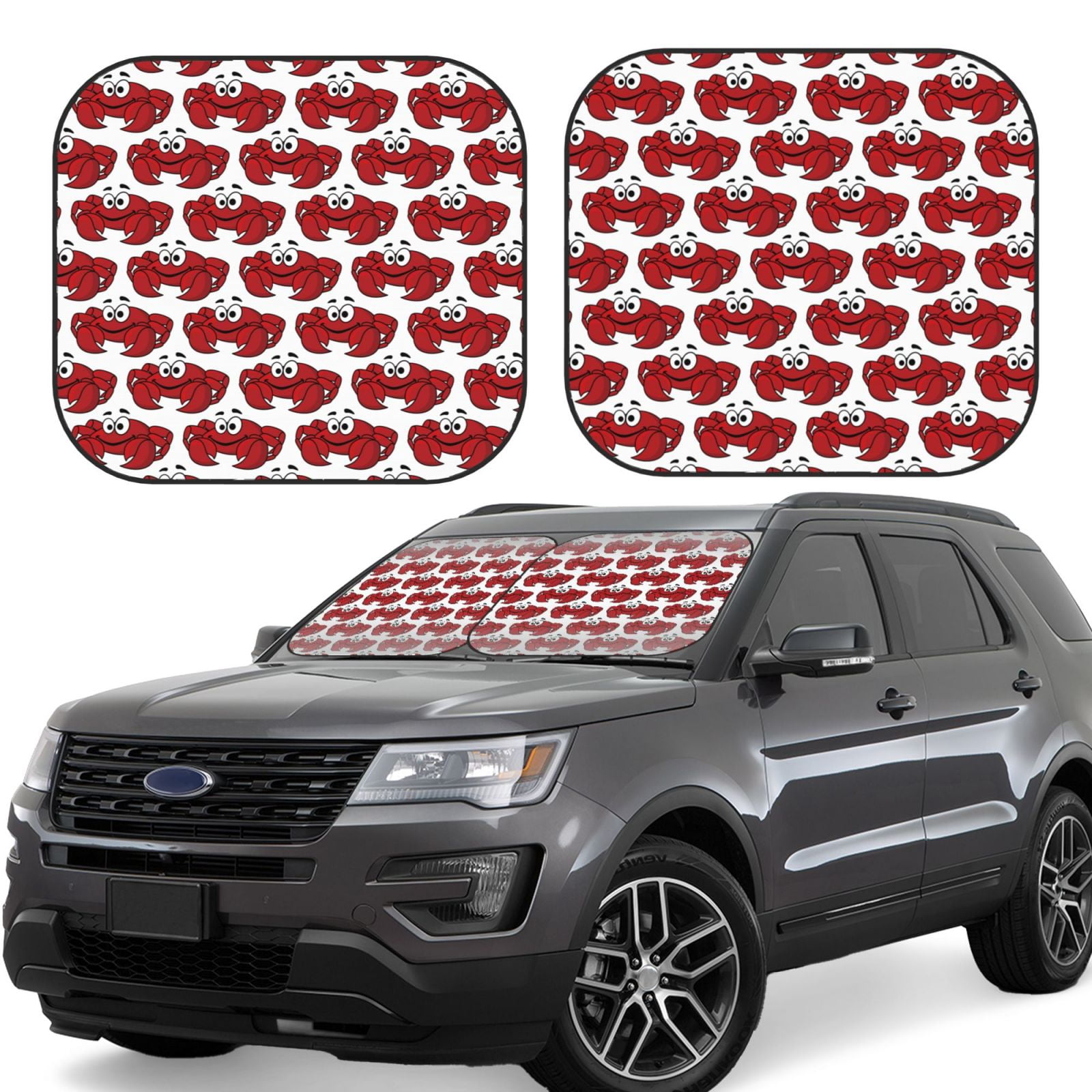 Balery 2 Piece Cute Red Crab Car Windshield Sun Shade|Foldable Front ...