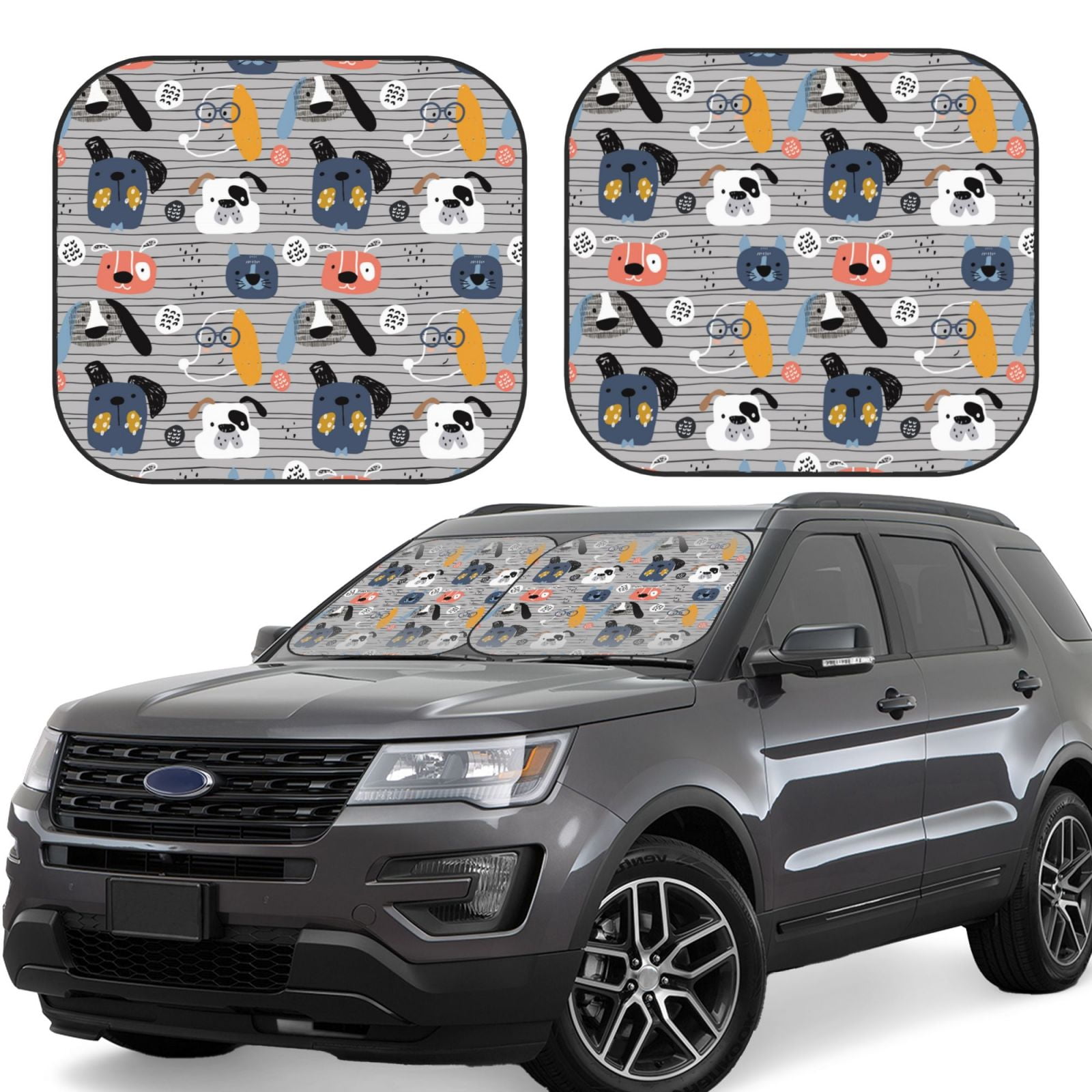 Balery 2 Piece Dog Car Windshield Sun Shade|Foldable Front Windshield ...