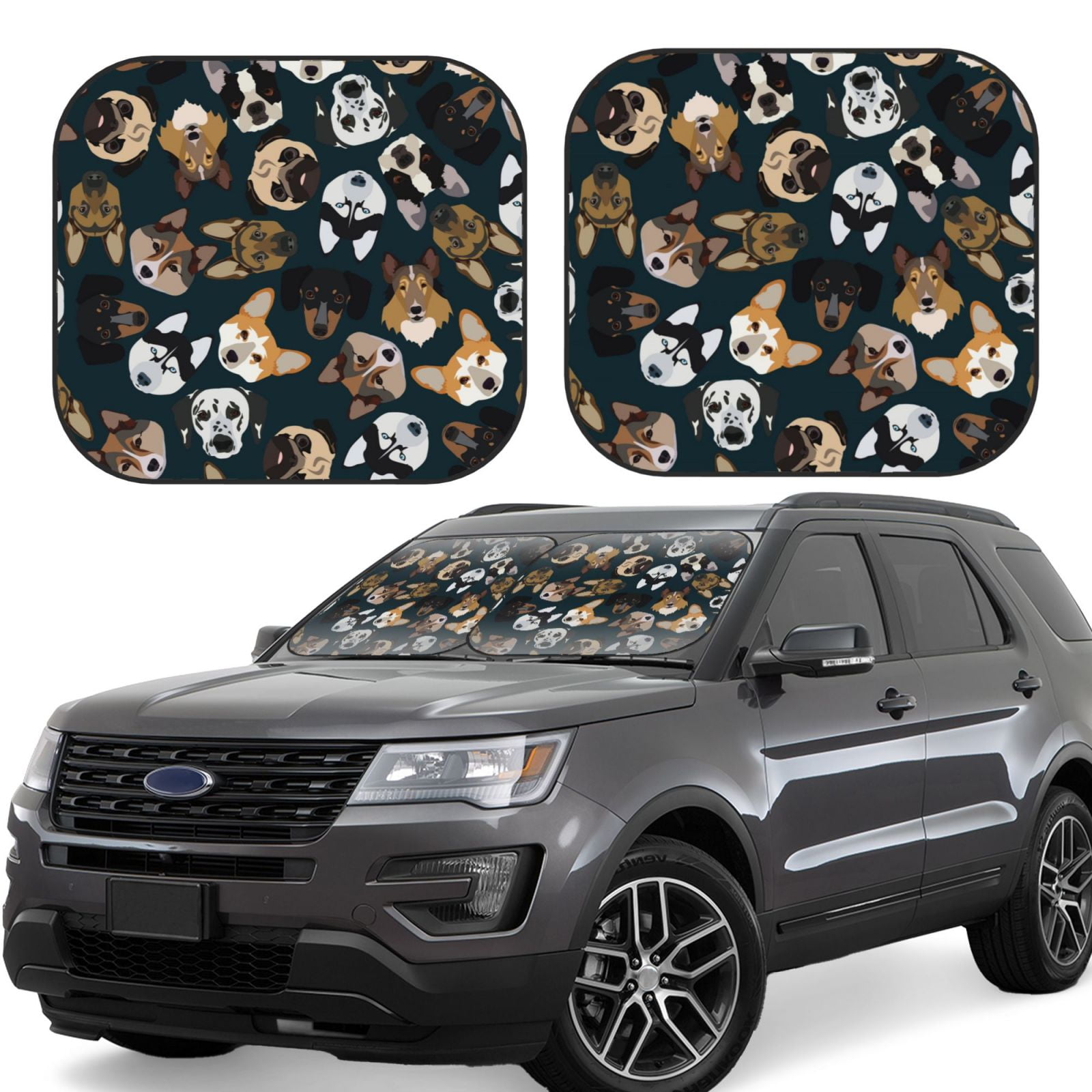 Balery 2 Piece Dogs Car Windshield Sun Shade|Foldable Front Windshield ...