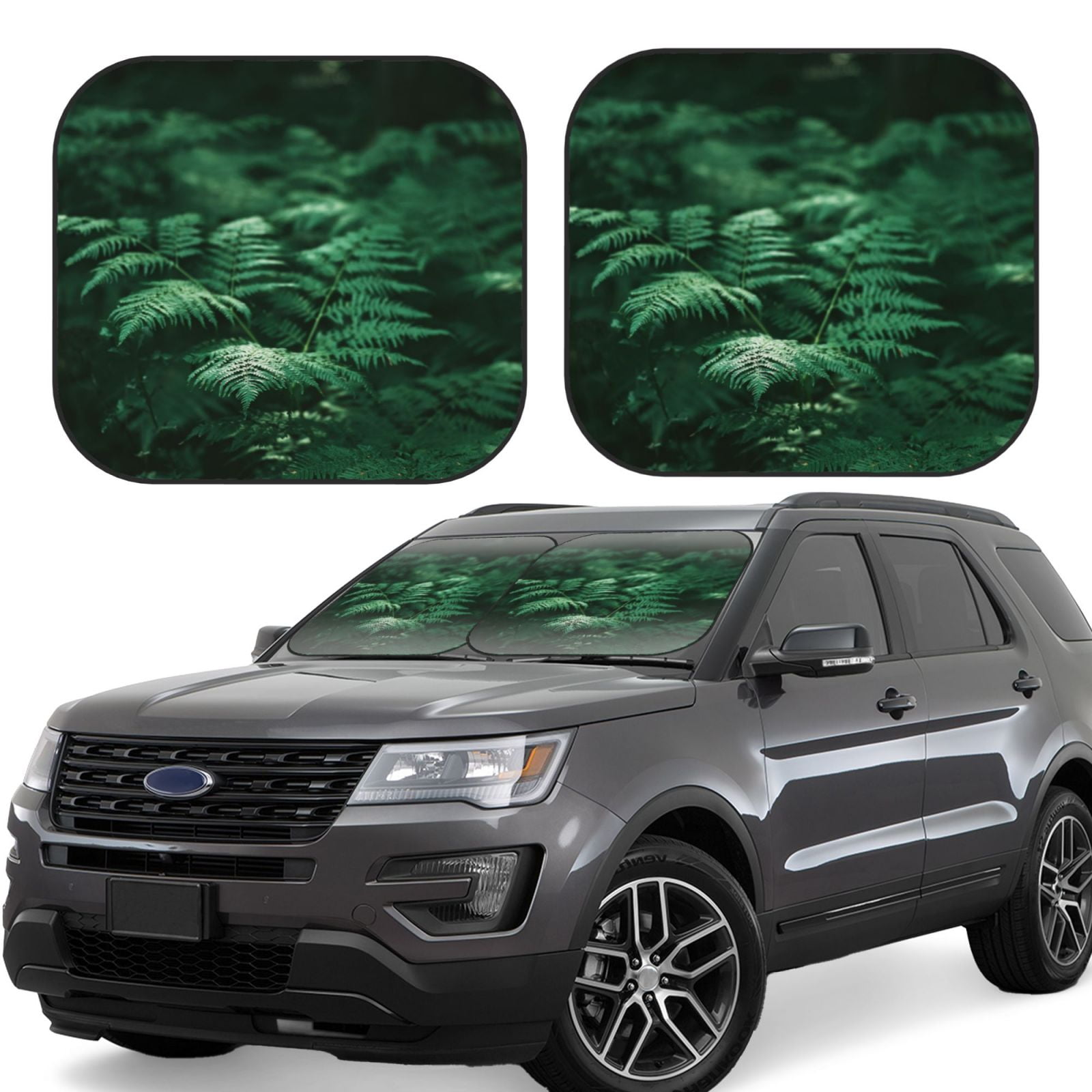 Balery 2 Piece Ferns Leave Green Foliage Car Windshield Sun Shade|Foldable Front Windshield ...
