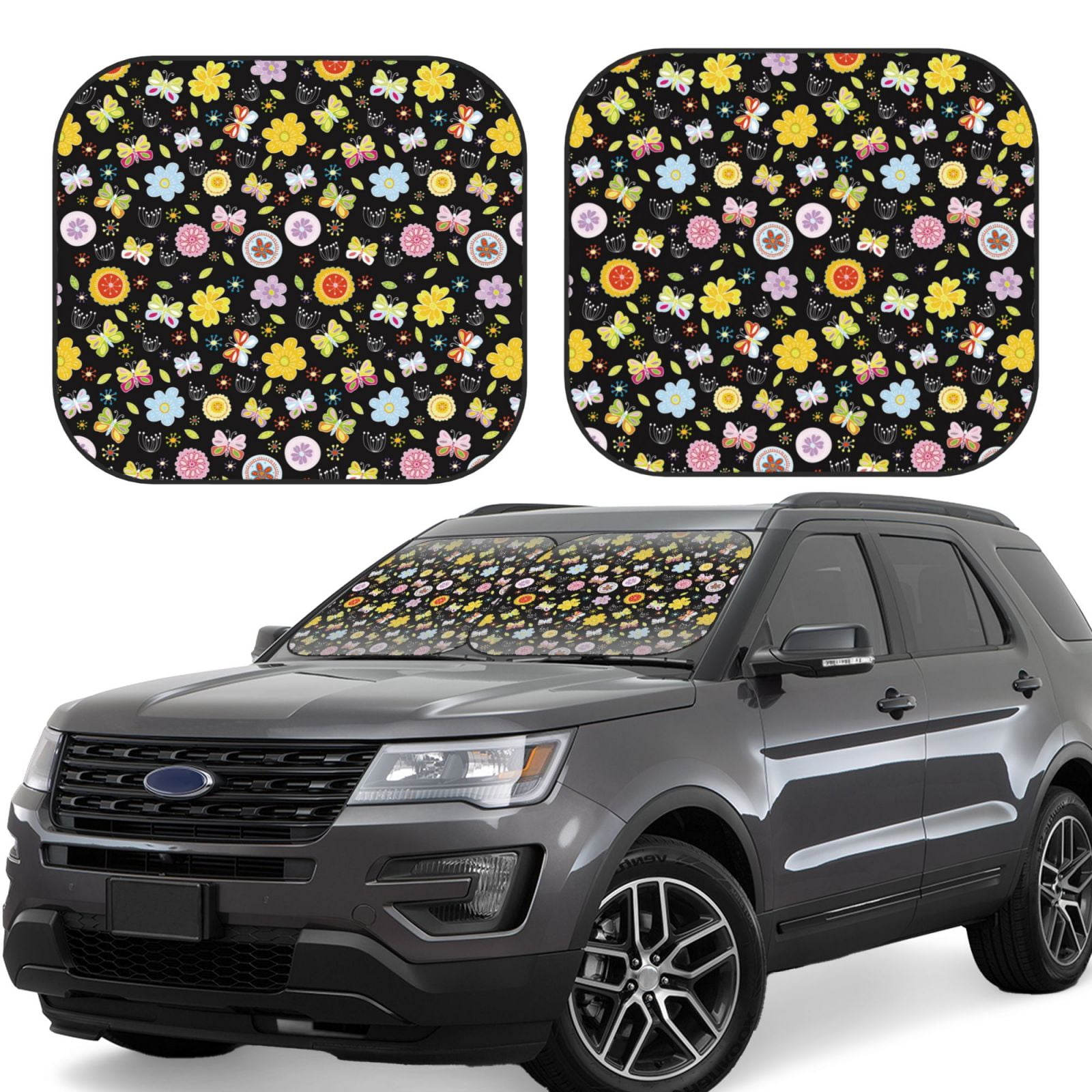 Balery 2 Piece Flower Butterfly Car Windshield Sun Shade|Foldable Front ...