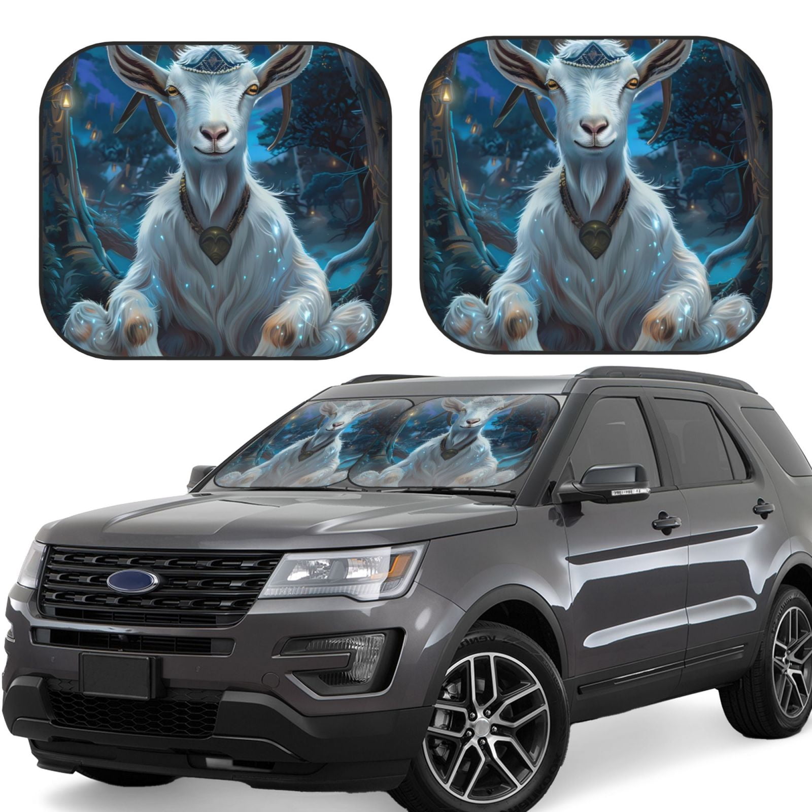 Balery 2 Piece Forest Meditating Goat Car Windshield Sun Shade|Foldable ...