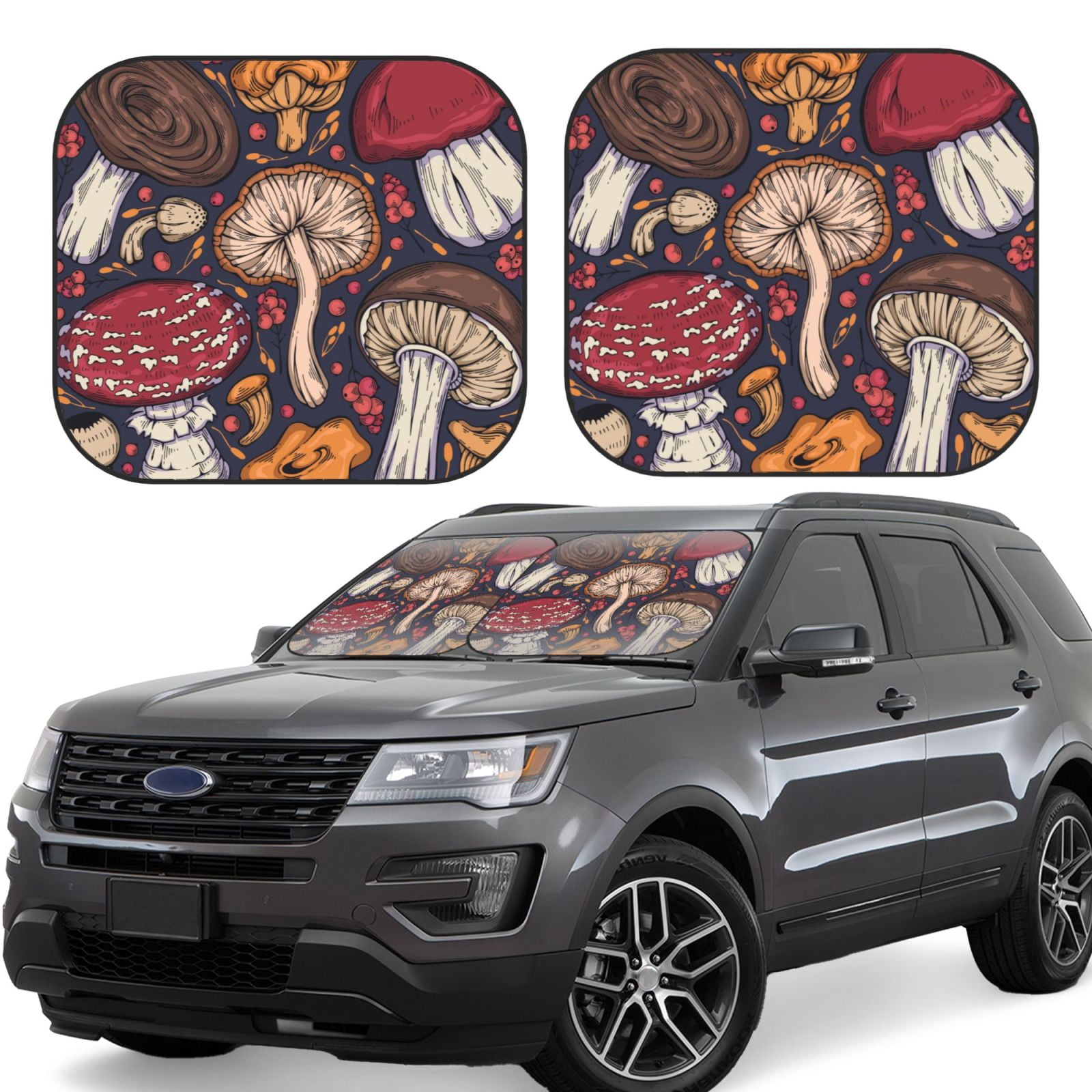 Balery 2 Piece Forest Wild Mushroom Car Windshield Sun Shade|Foldable ...