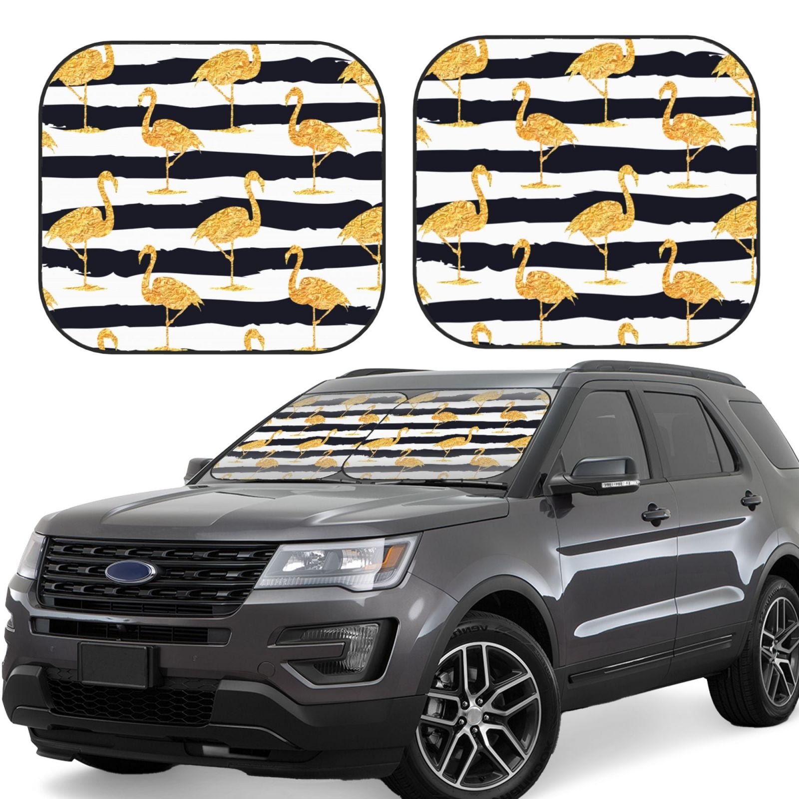 Balery 2 Piece Gold Flamingo Car Windshield Sun Shade|Foldable Front ...