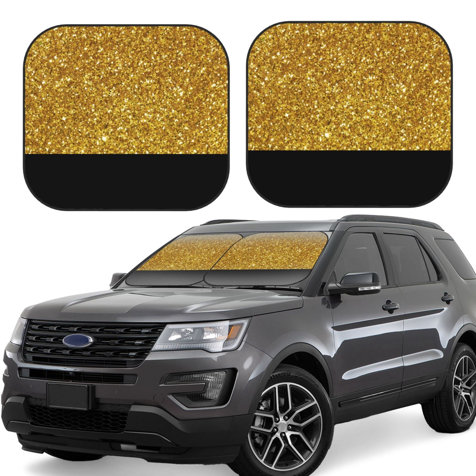 Balery 2 Piece Gold Glitter Car Windshield Sun Shade|Foldable Front ...