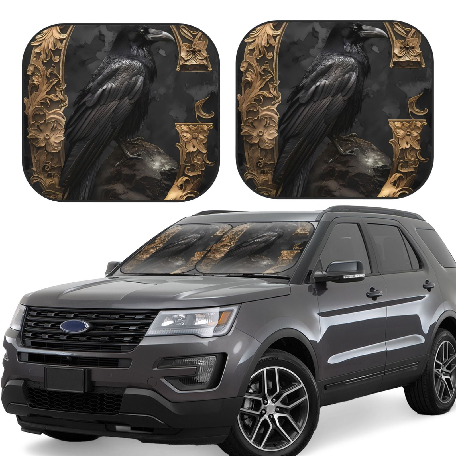 Balery 2 Piece Gothic Raven Portrait Car Windshield Sun Shade|Foldable ...