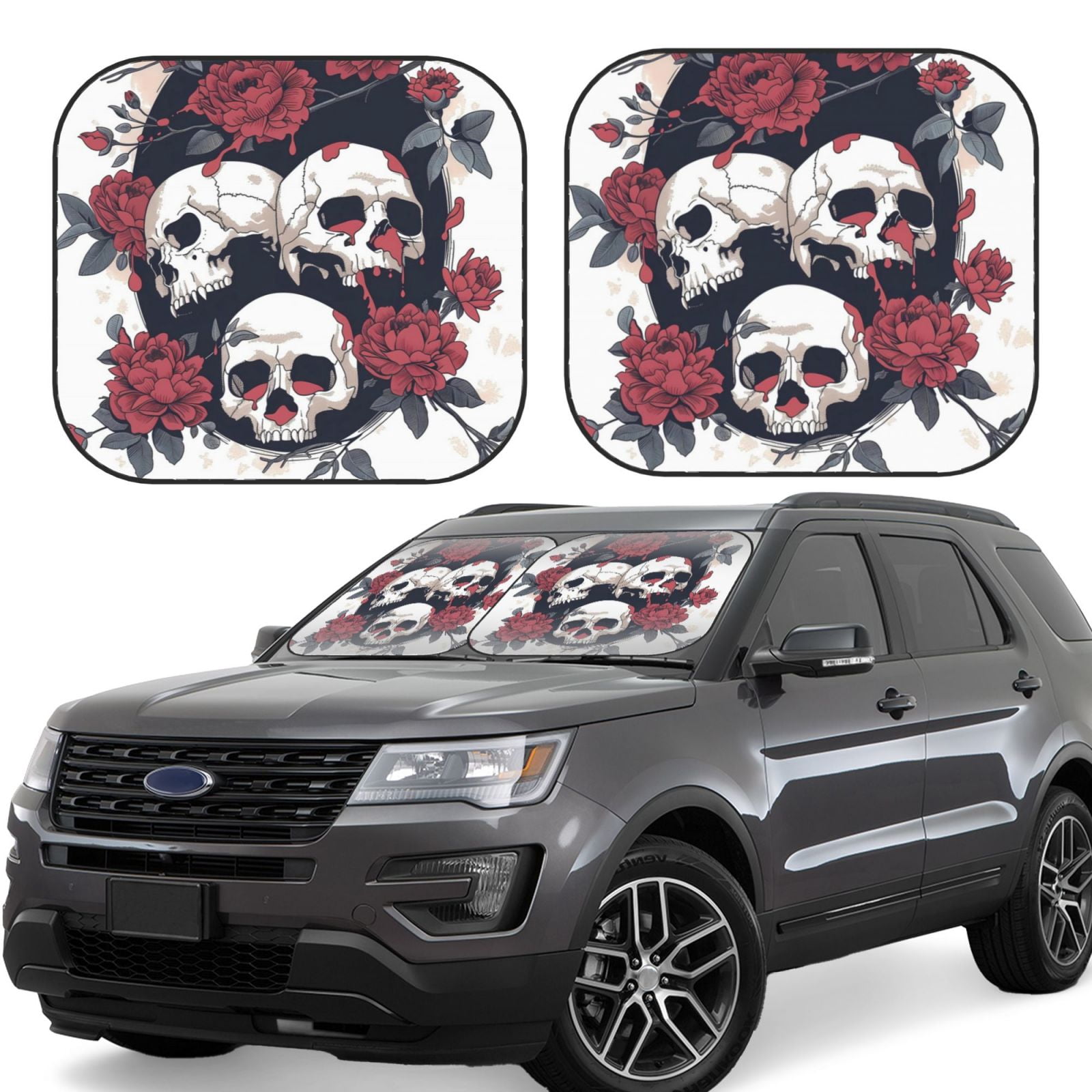 Balery 2 Piece Gothic Skulls And Roses Car Windshield Sun Shade ...