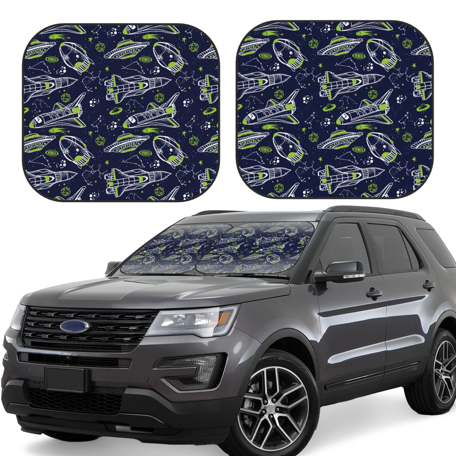 Balery 2 Piece Hand Drawn Rockets Car Windshield Sun Shade|Foldable ...