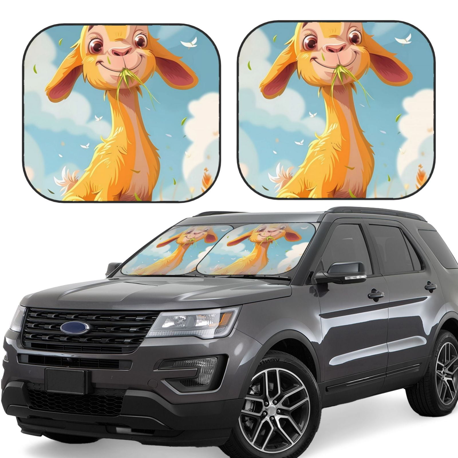 Balery 2 Piece Happy Goat In Meadow Car Windshield Sun Shade|Foldable ...