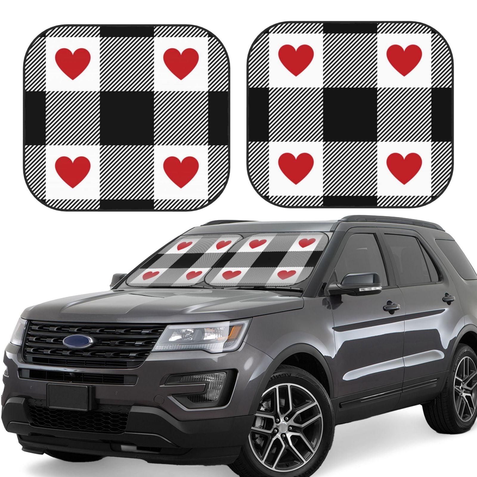 Balery 2 Piece Heart Black Buffalo Plaid Gingham Car Windshield Sun ...