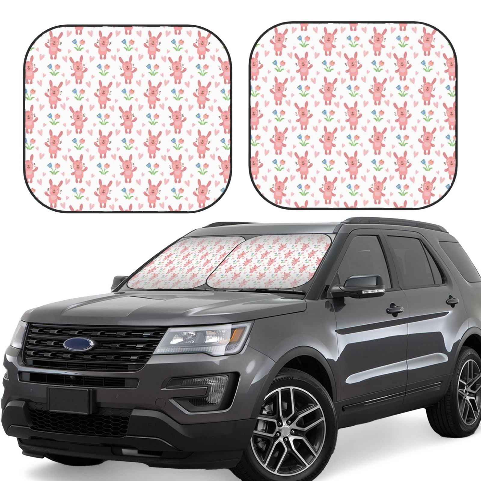 Balery 2 Piece Hello Rabbit Car Windshield Sun Shade|Foldable Front Windshield Shade for Car ...