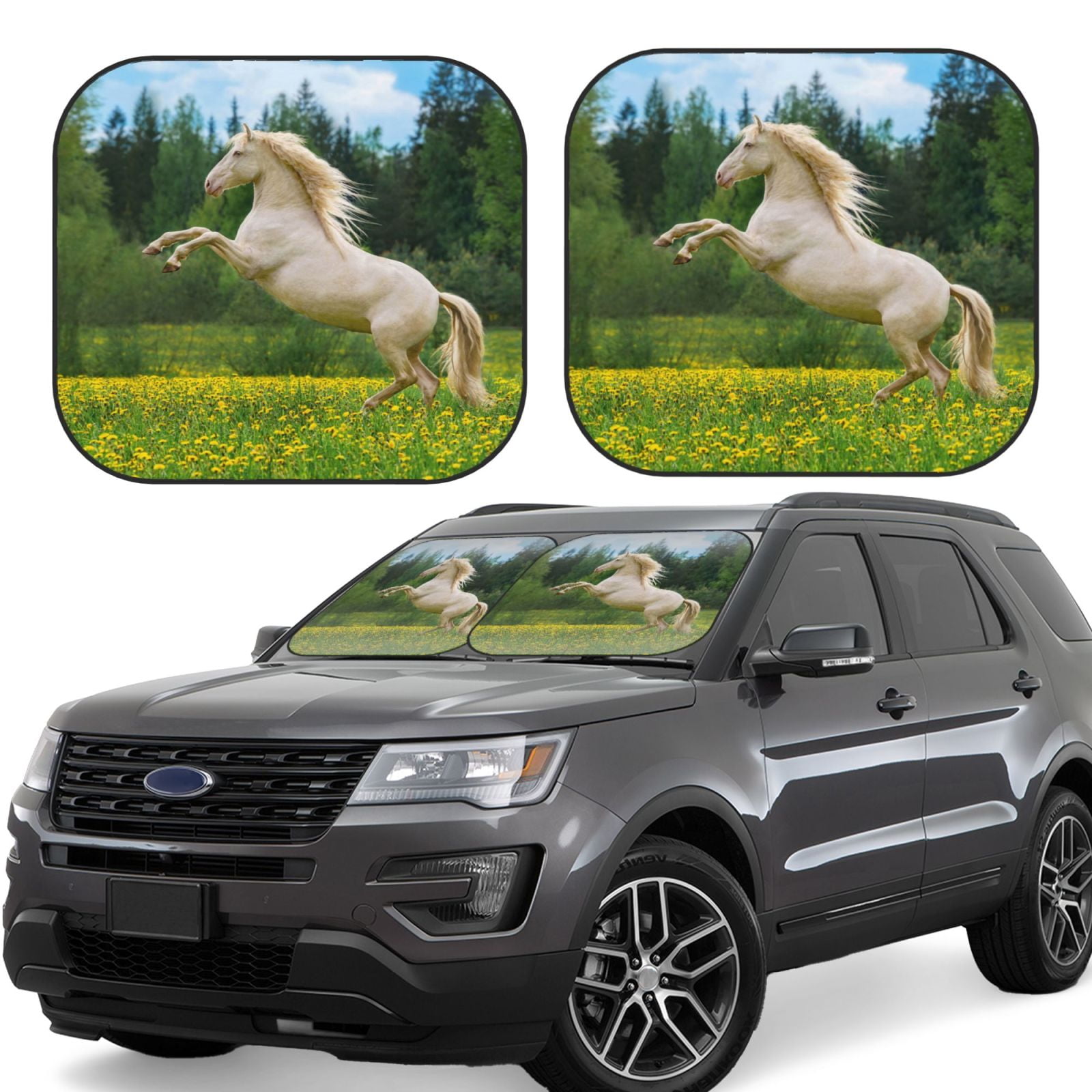 Balery 2 Piece Horse Rearing Up In The Field Car Windshield Sun Shade ...