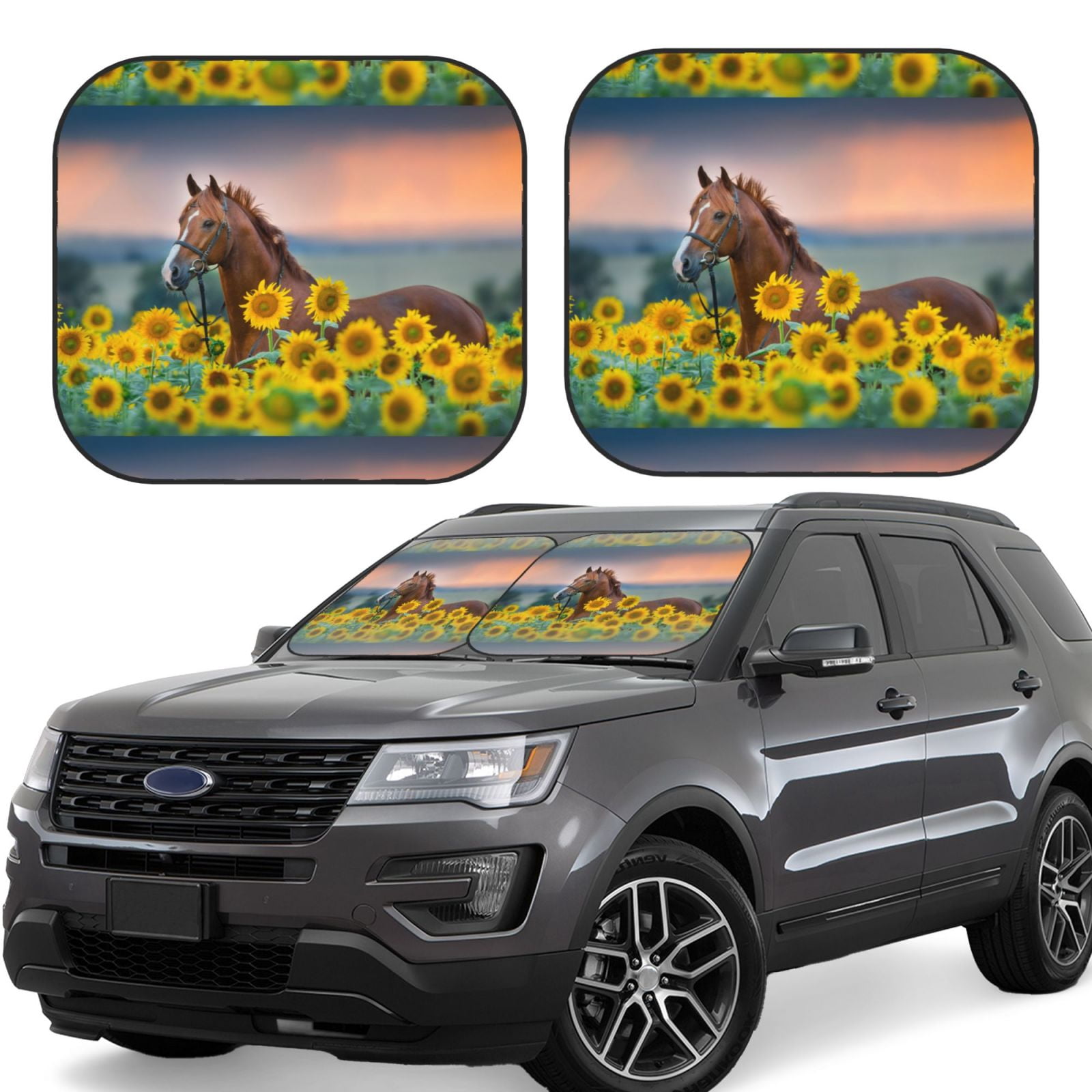Balery 2 Piece Horse Sunflowers Car Windshield Sun Shade|Foldable Front ...