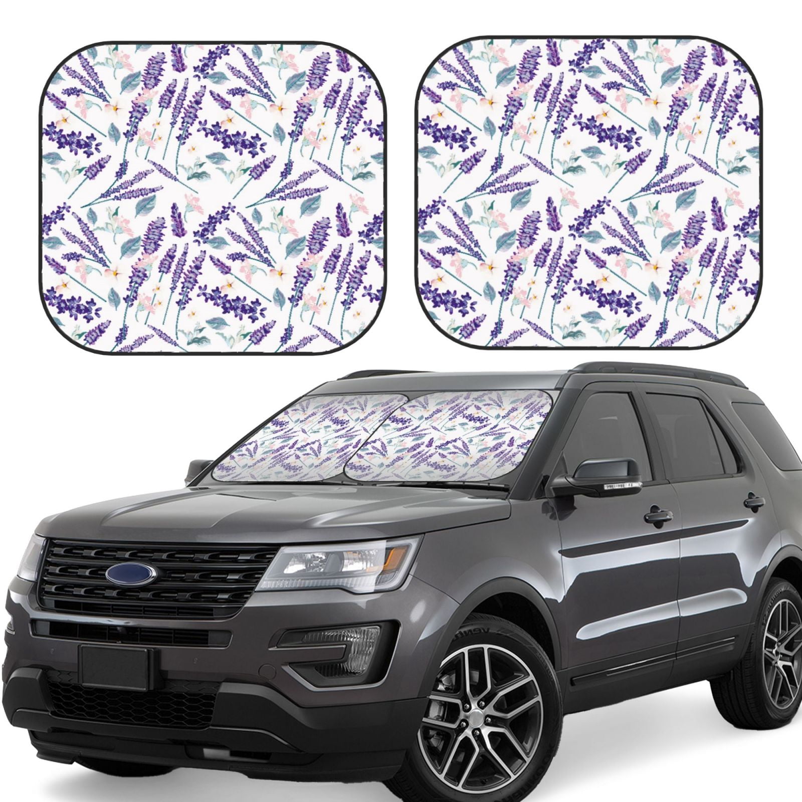 Balery 2 Piece Lavender Flowers Car Windshield Sun Shade|Foldable Front ...