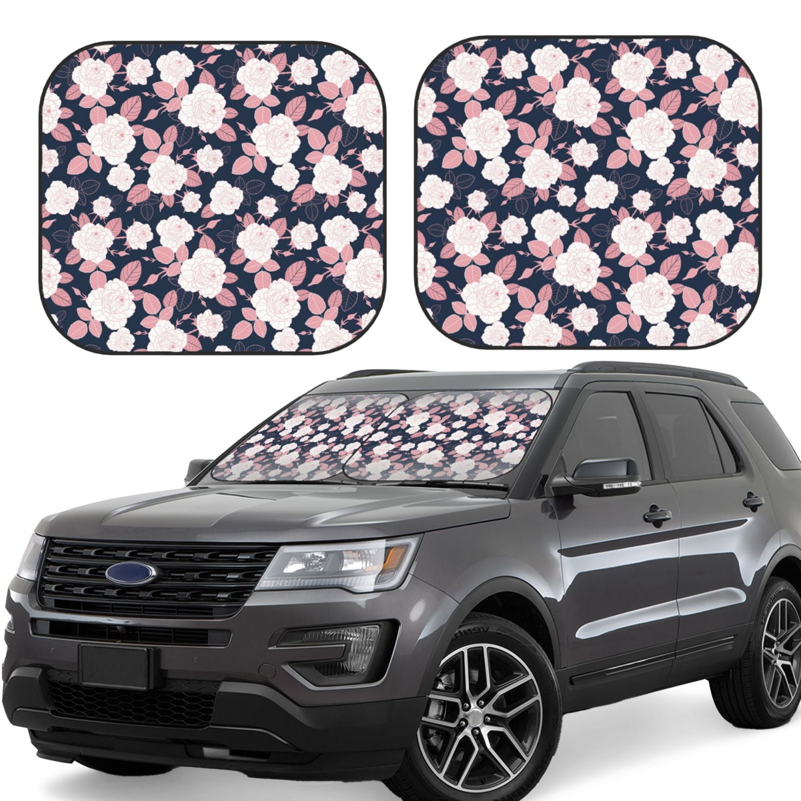 Balery 2 Piece Leaves Flower Car Windshield Sun Shade|Foldable Front ...
