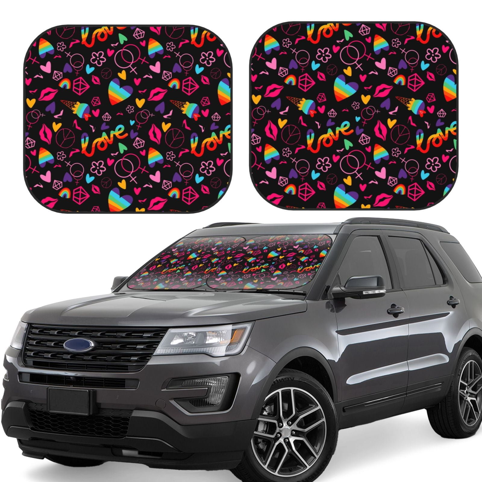 Balery 2 Piece Lgbt Rainbow For Pride Car Windshield Sun Shade|Foldable ...