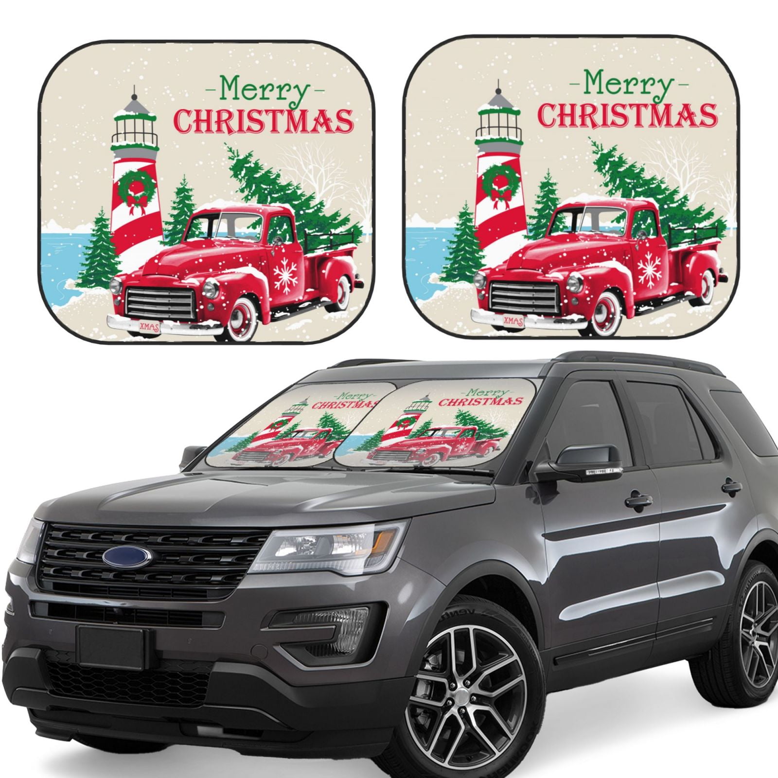 Balery 2 Piece Merry Christmas 1 Car Windshield Sun Shade|Foldable ...