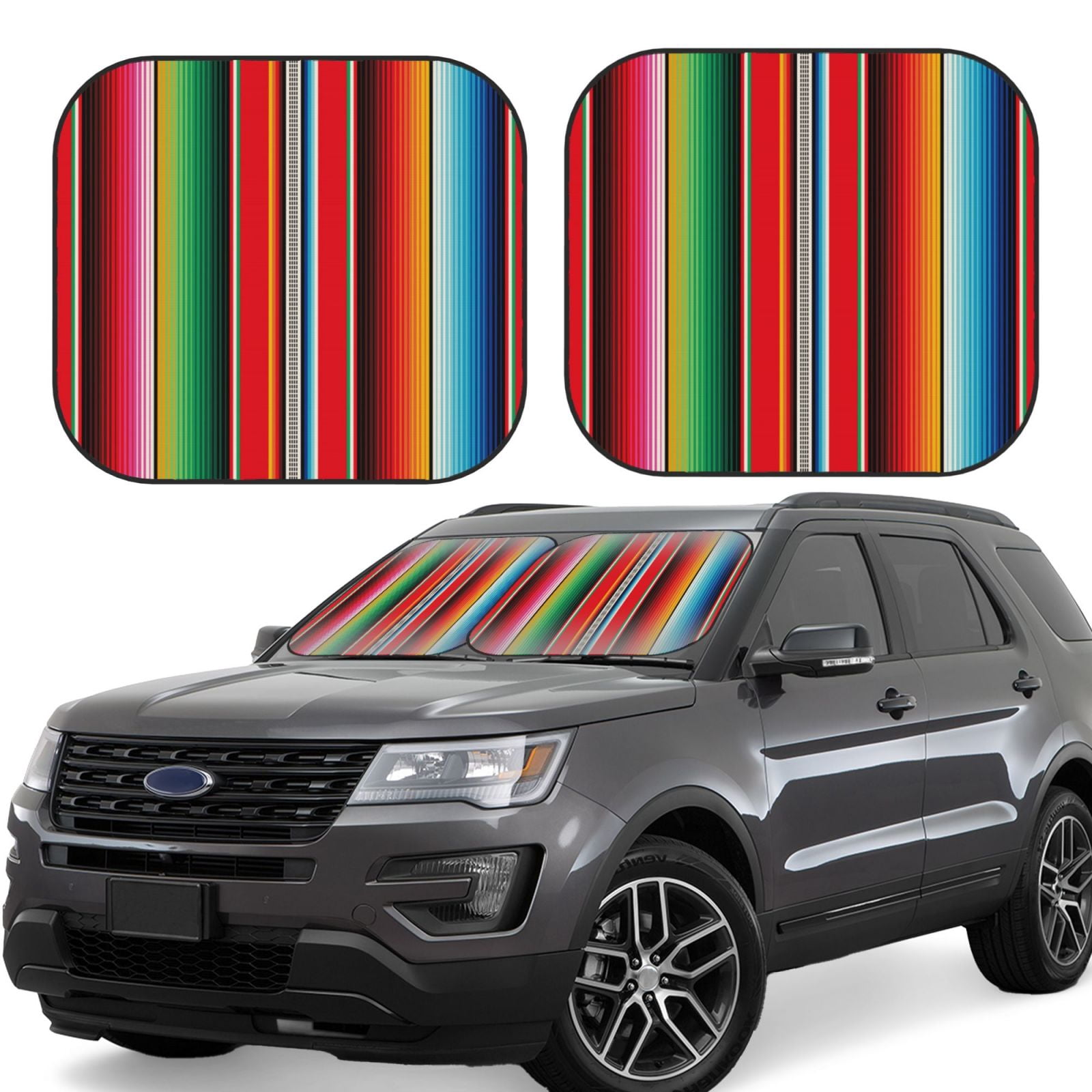 Balery 2 Piece Mexican Serape Blanket Stripes Car Windshield Sun Shade ...