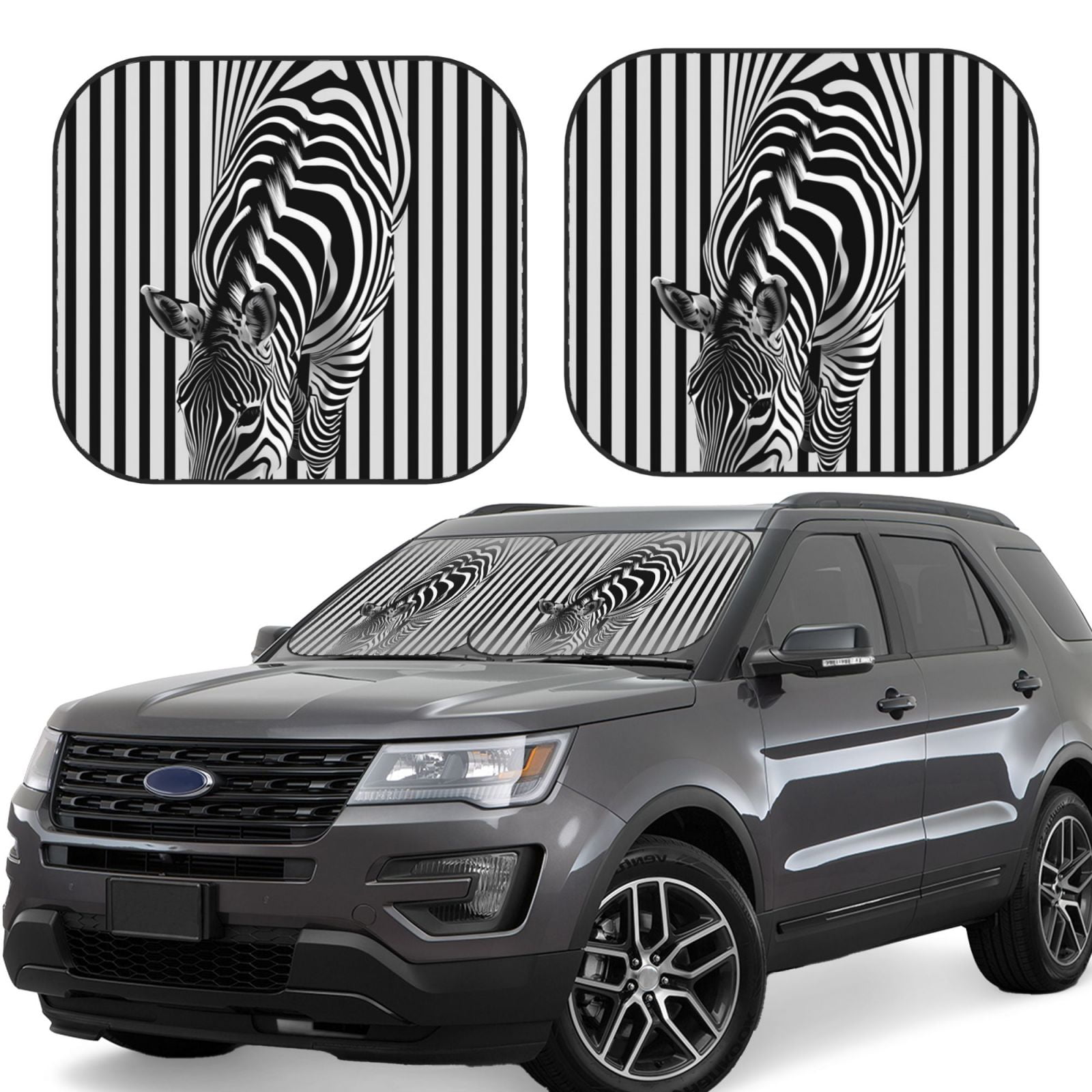 Balery 2 Piece Optical Zebra Illusion Car Windshield Sun Shade|Foldable ...
