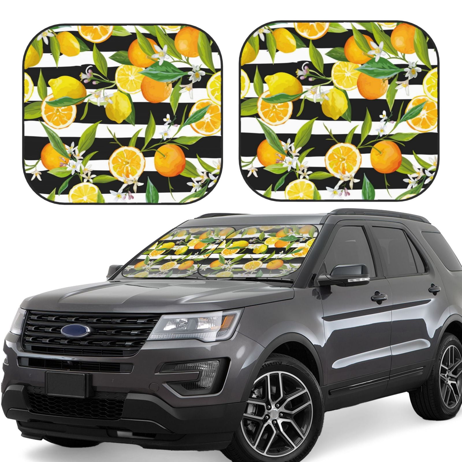 Balery 2 Piece Orange and Lemon Car Windshield Sun Shade|Foldable Front ...