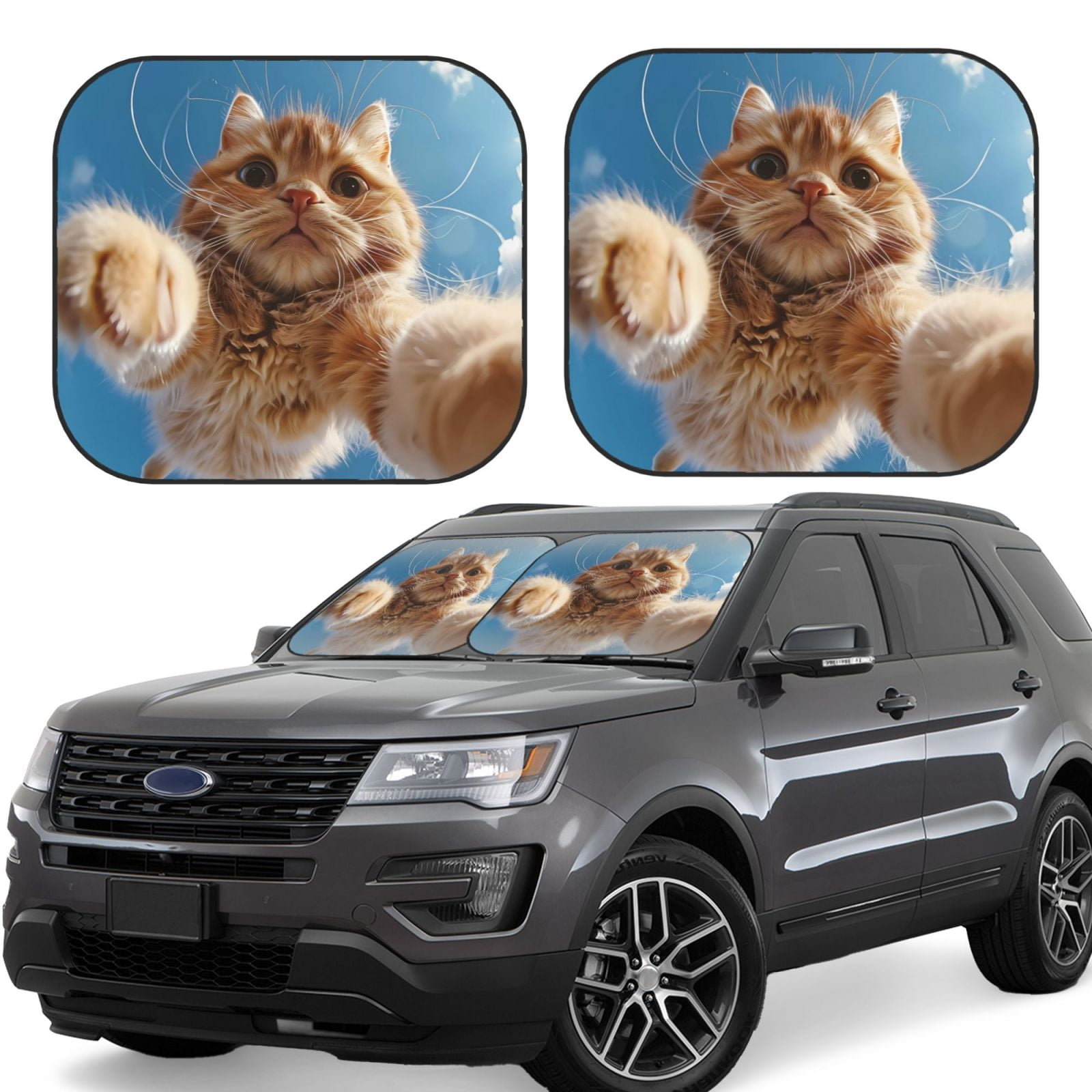 Balery 2 Piece Playful Cat Fisheye View Car Windshield Sun Shade ...