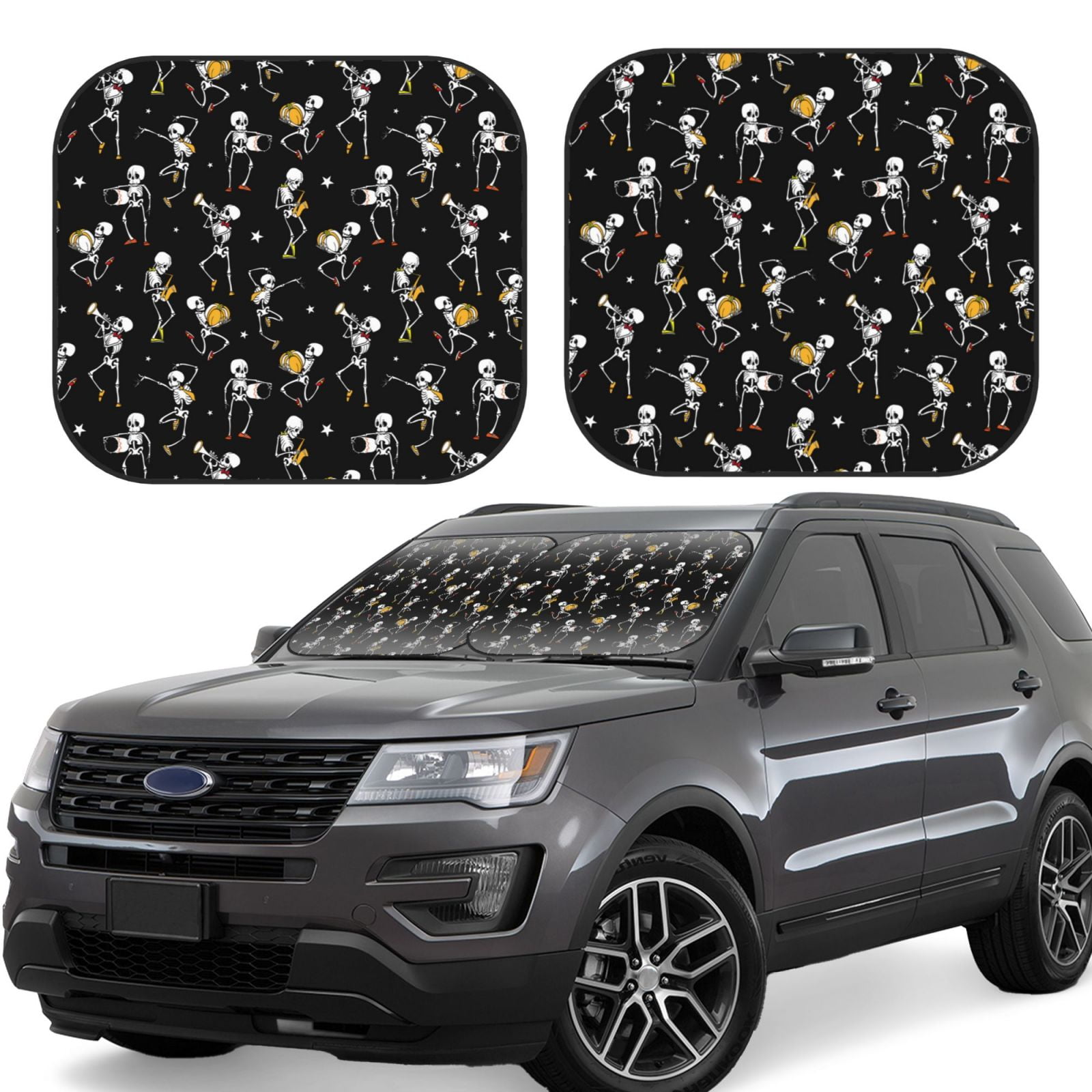 Balery 2 Piece Playing Music Skeletons Car Windshield Sun Shade ...