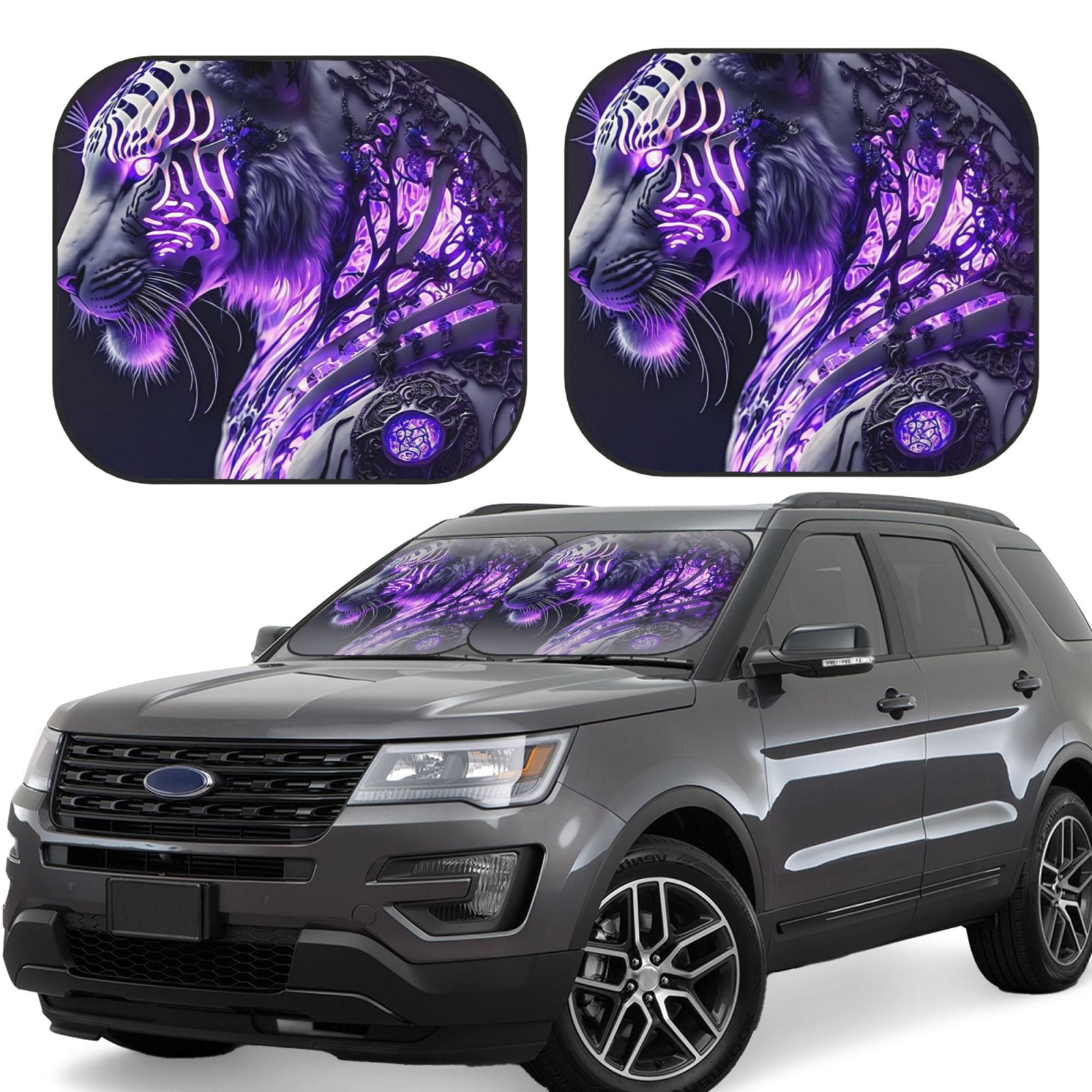 Balery 2 Piece Purple Pattern White Tiger Car Windshield Sun Shade ...