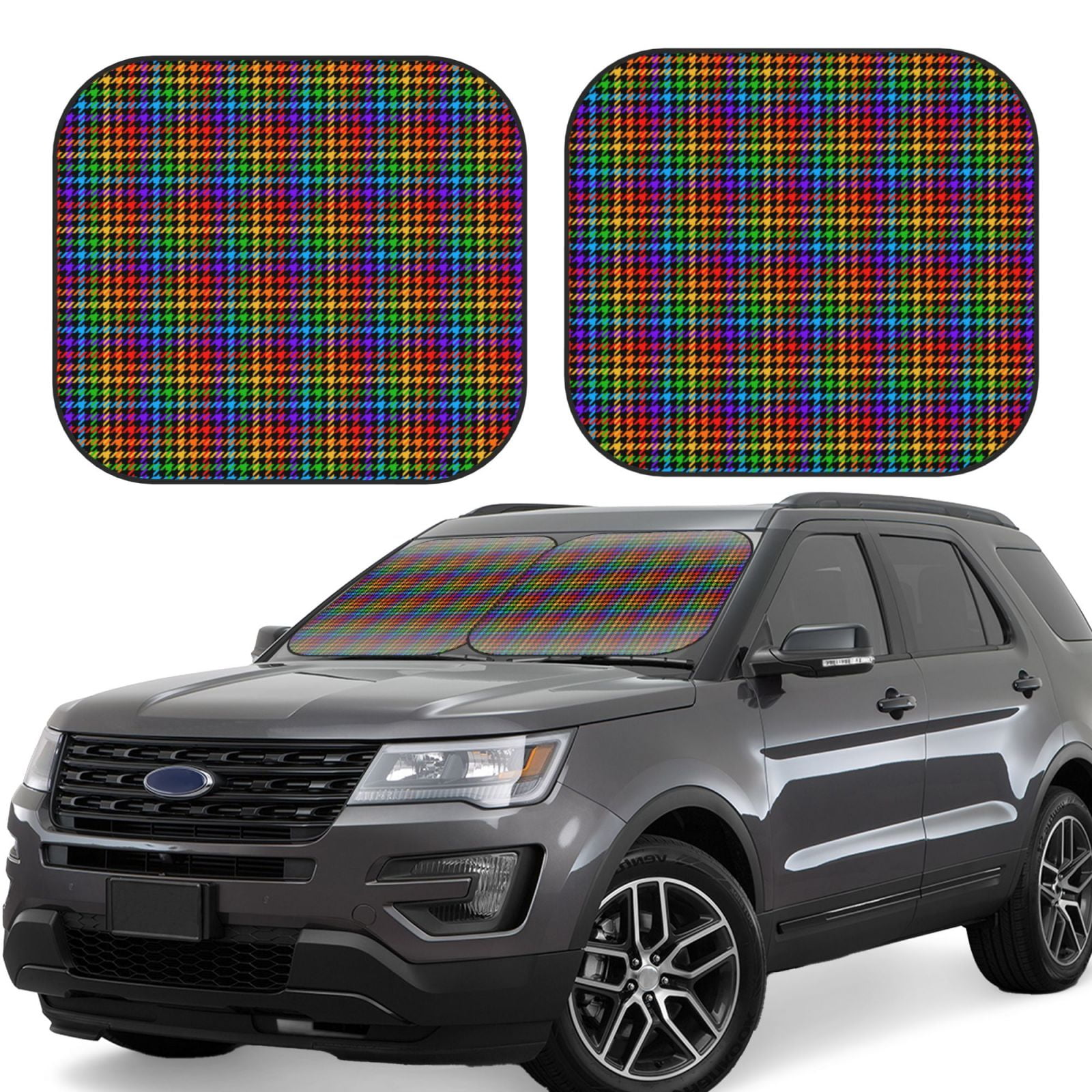 Balery 2 Piece Rainbow Houndstooth Car Windshield Sun Shade|Foldable ...