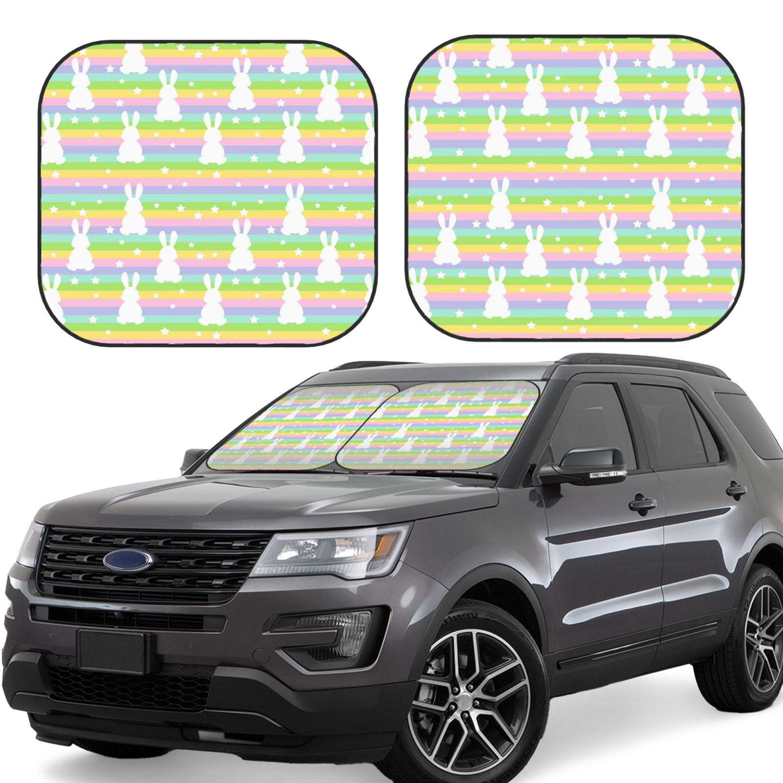 Balery 2 Piece Rainbow Rabbit Car Windshield Sun Shade|Foldable Front ...