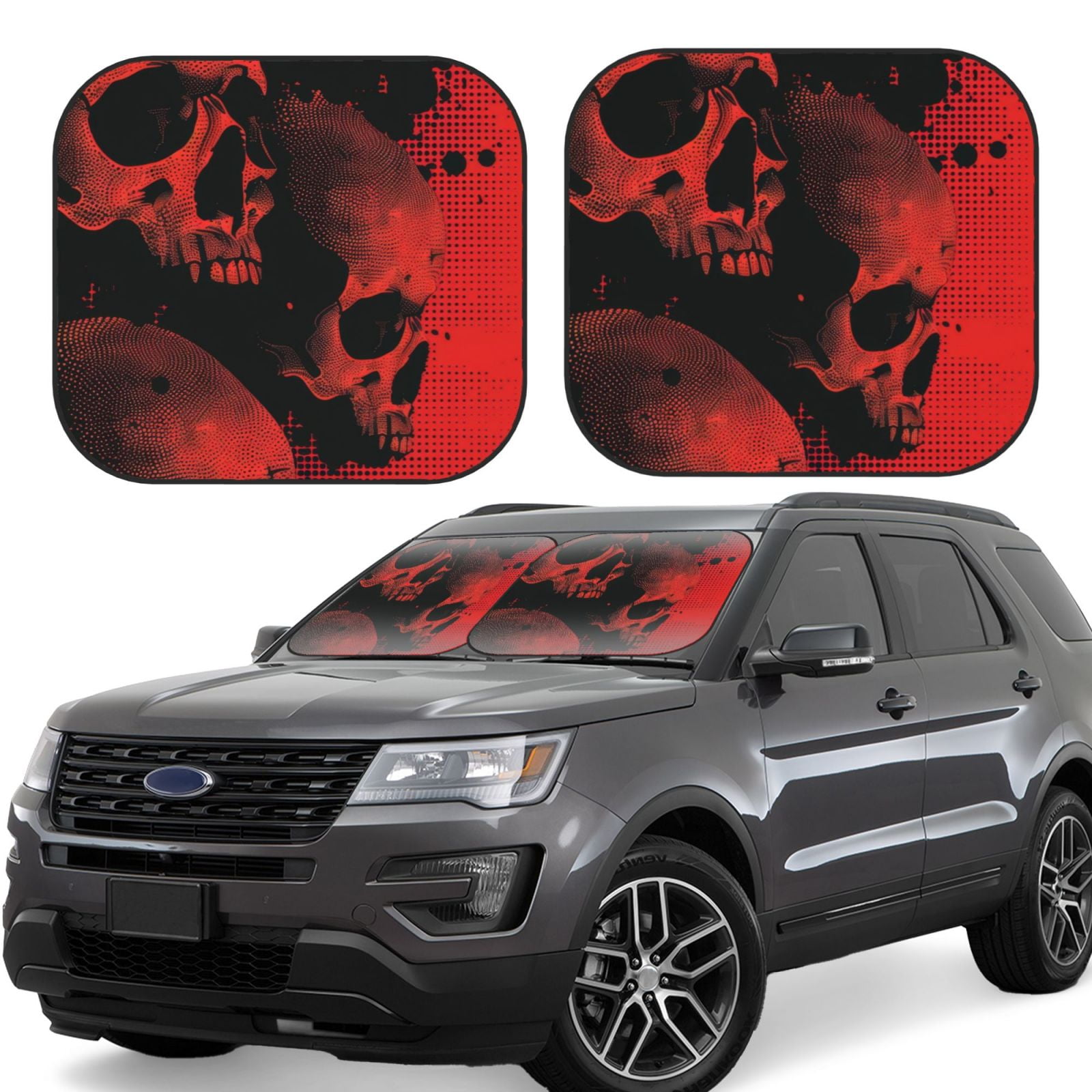 Balery 2 Piece Red And Black Abstract Skull Car Windshield Sun Shade ...