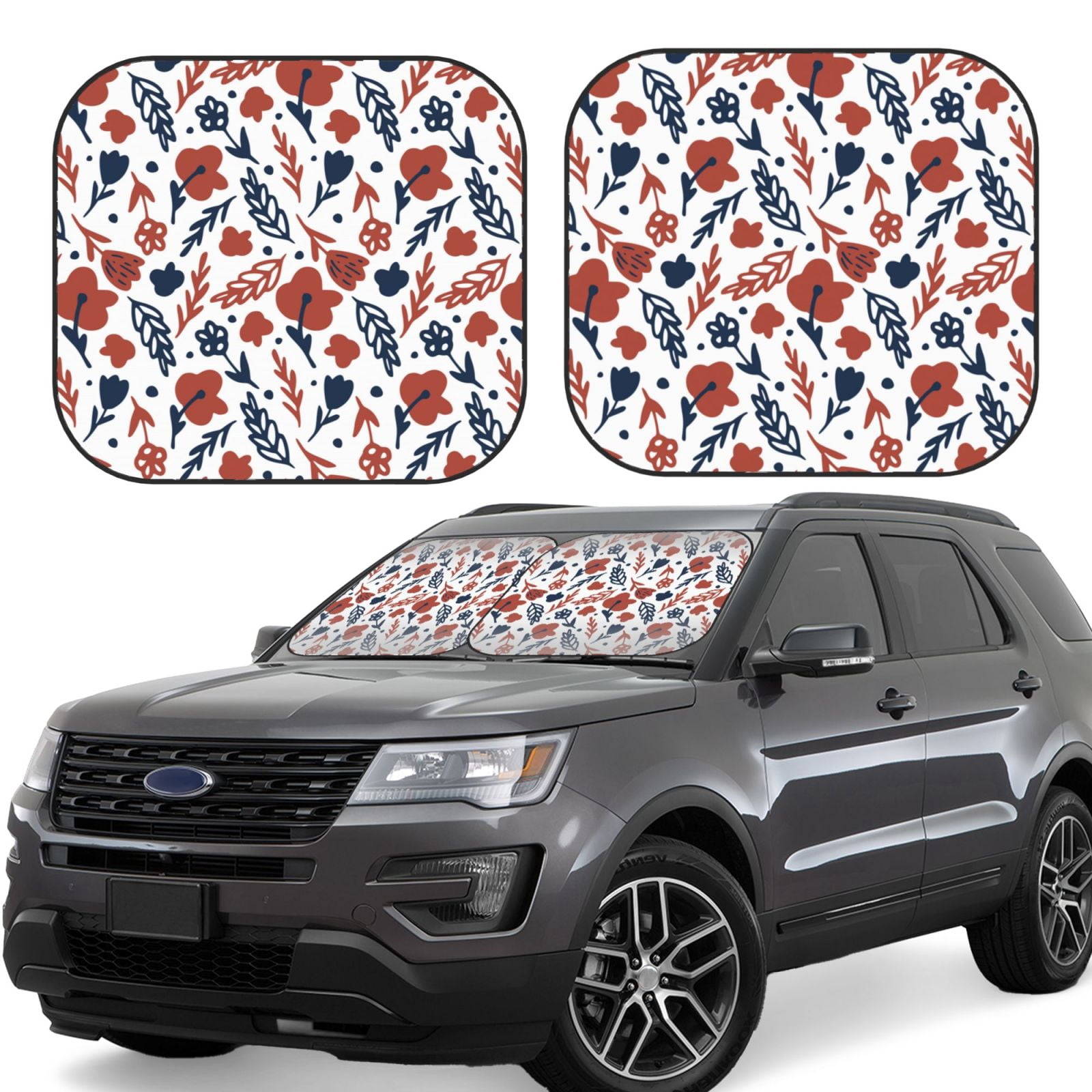 Balery 2 Piece Red Blue Leaves Car Windshield Sun Shade|Foldable Front Windshield Shade for Car ...