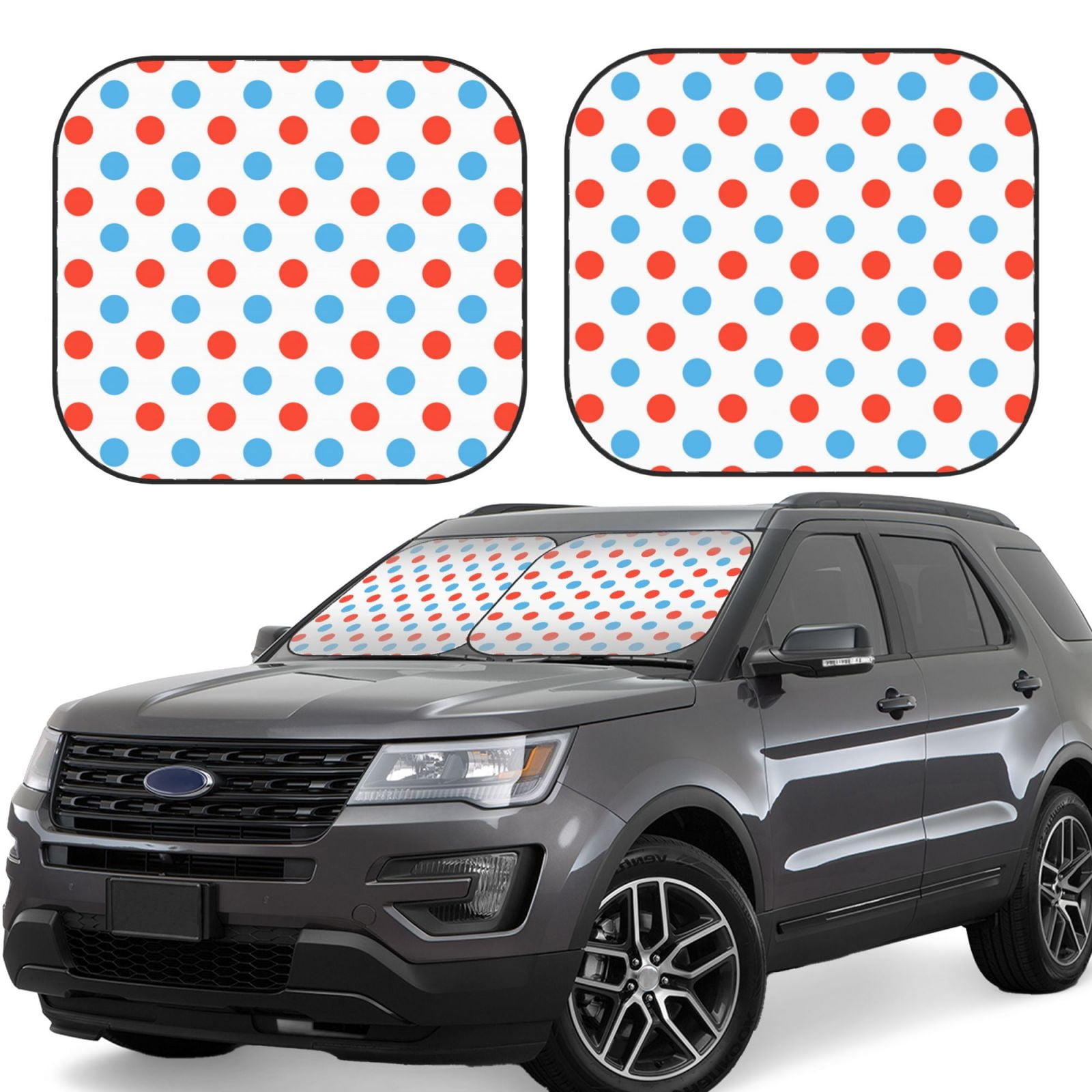 Balery 2 Piece Red Blue Polka Dots Car Windshield Sun Shade|Foldable ...