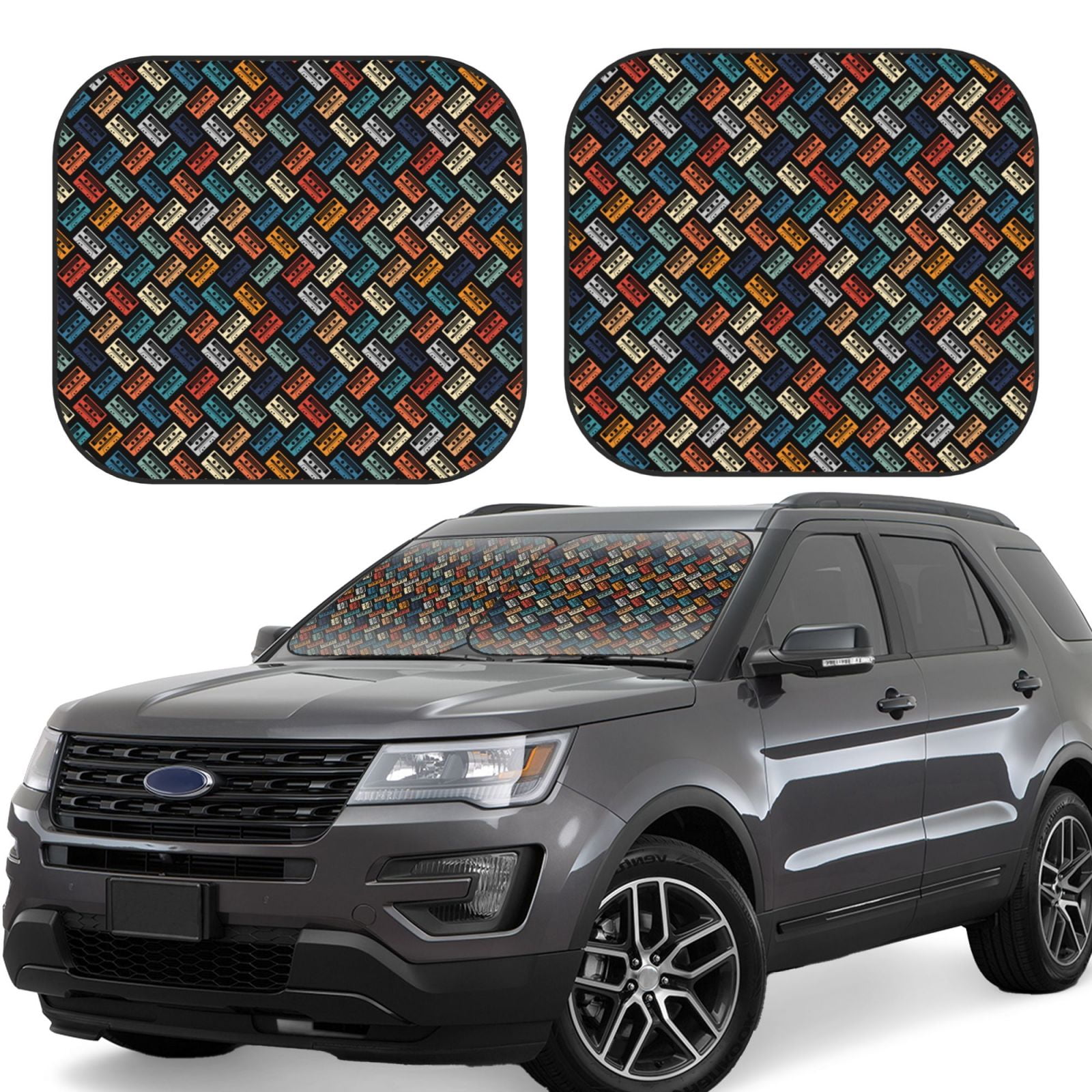 Balery 2 Piece Retro Tape Car Windshield Sun Shade|Foldable Front ...