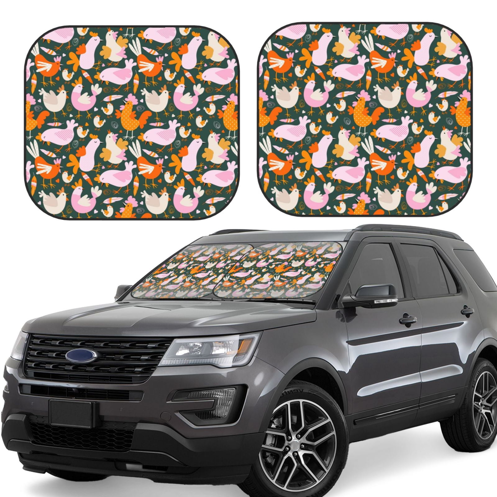 Balery 2 Piece Roosters and Chicks Car Windshield Sun Shade|Foldable ...