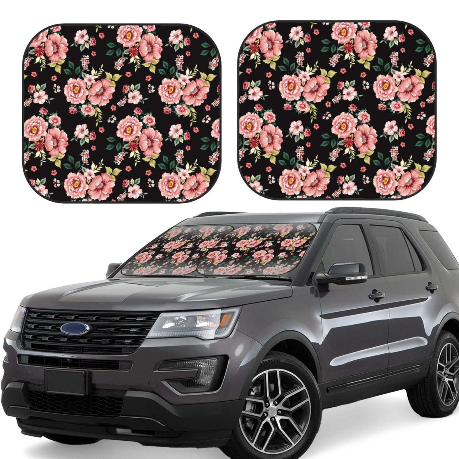 Balery 2 Piece Rose Flowers Car Windshield Sun Shade|Foldable Front ...