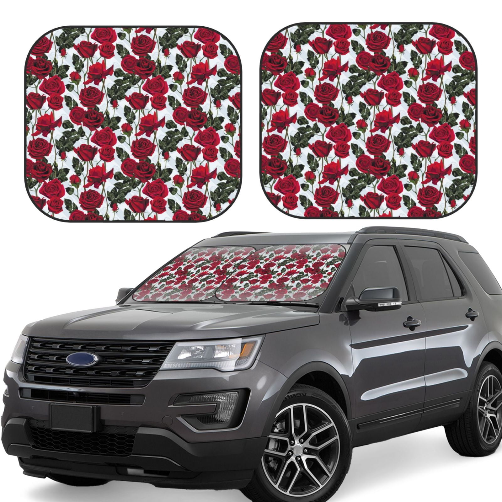 Balery 2 Piece Rose Flowers Car Windshield Sun Shade|Foldable Front ...