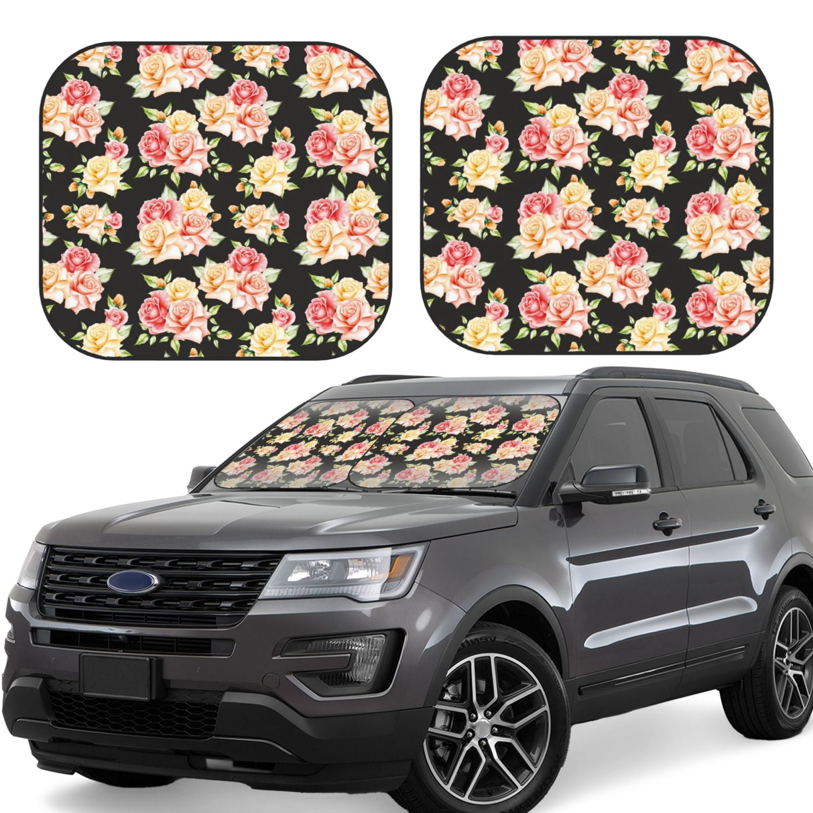 Balery 2 Piece Rose Flowers Car Windshield Sun Shade|Foldable Front ...