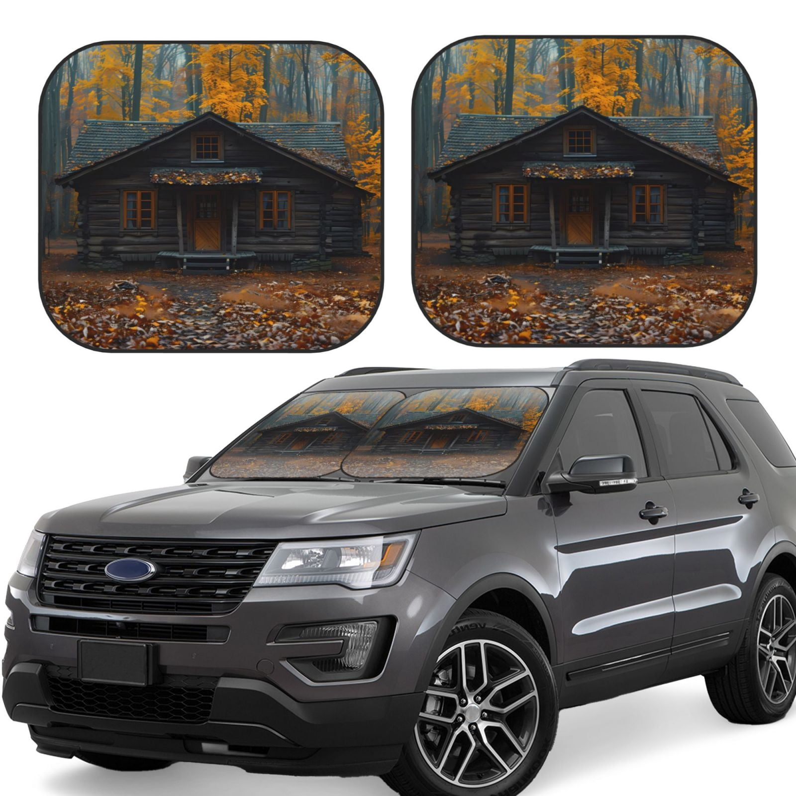 Balery 2 Piece Rustic Cabin Autumn Forest Car Windshield Sun Shade ...