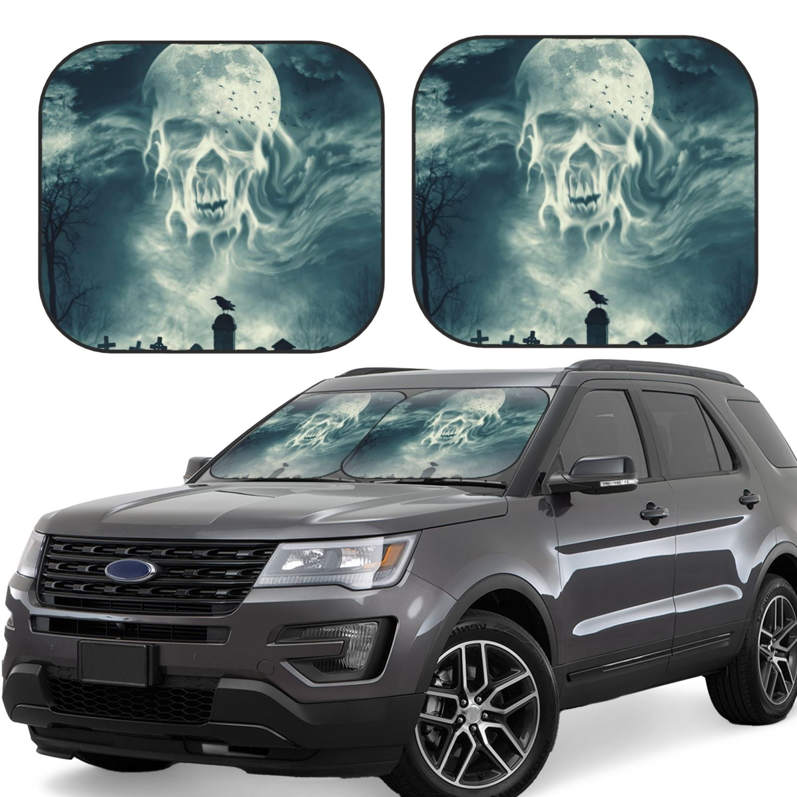 Balery 2 Piece Scary Moon And Clouds Car Windshield Sun Shade|Foldable ...