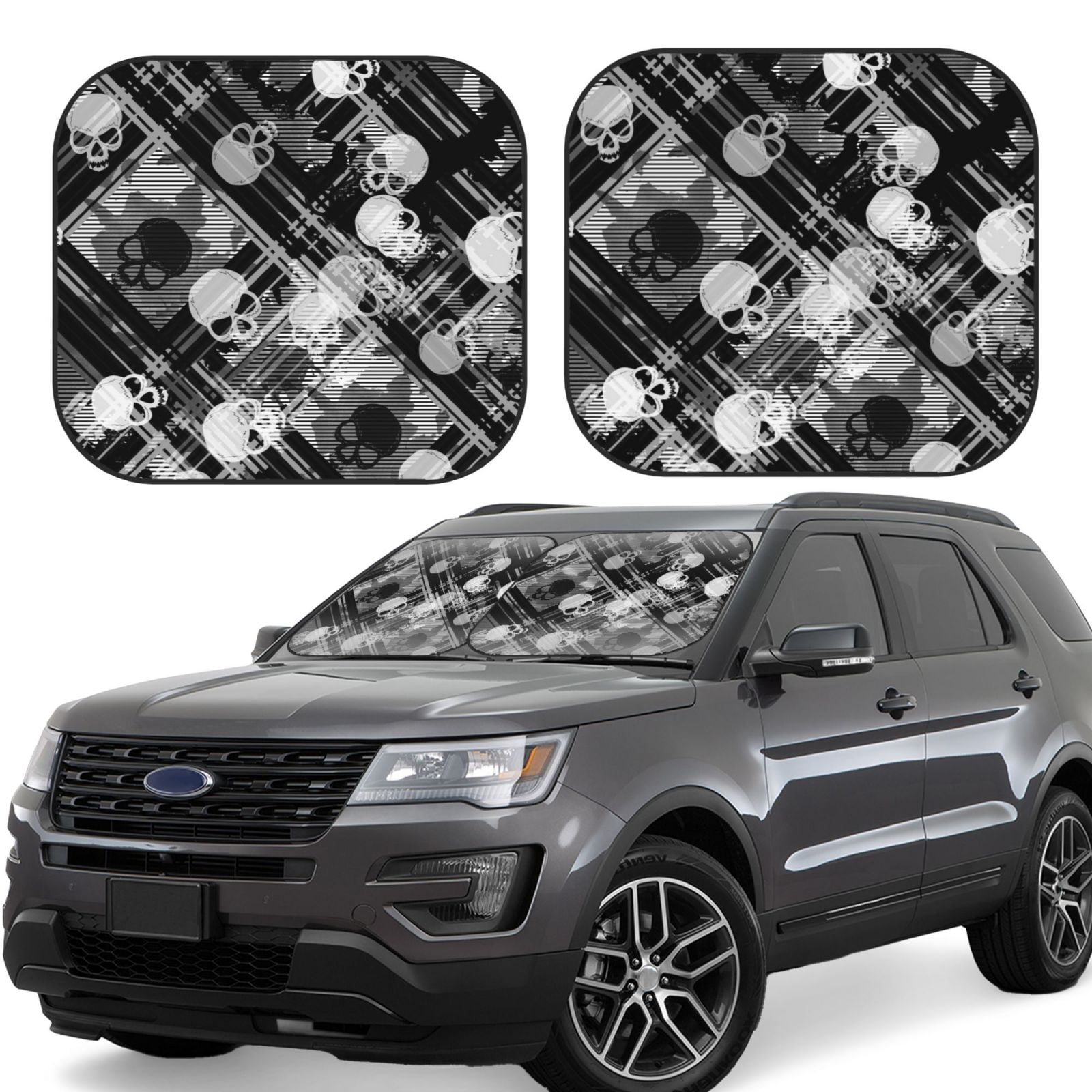 Balery 2 Piece Seamless Pattern With Skulls Car Windshield Sun Shade ...