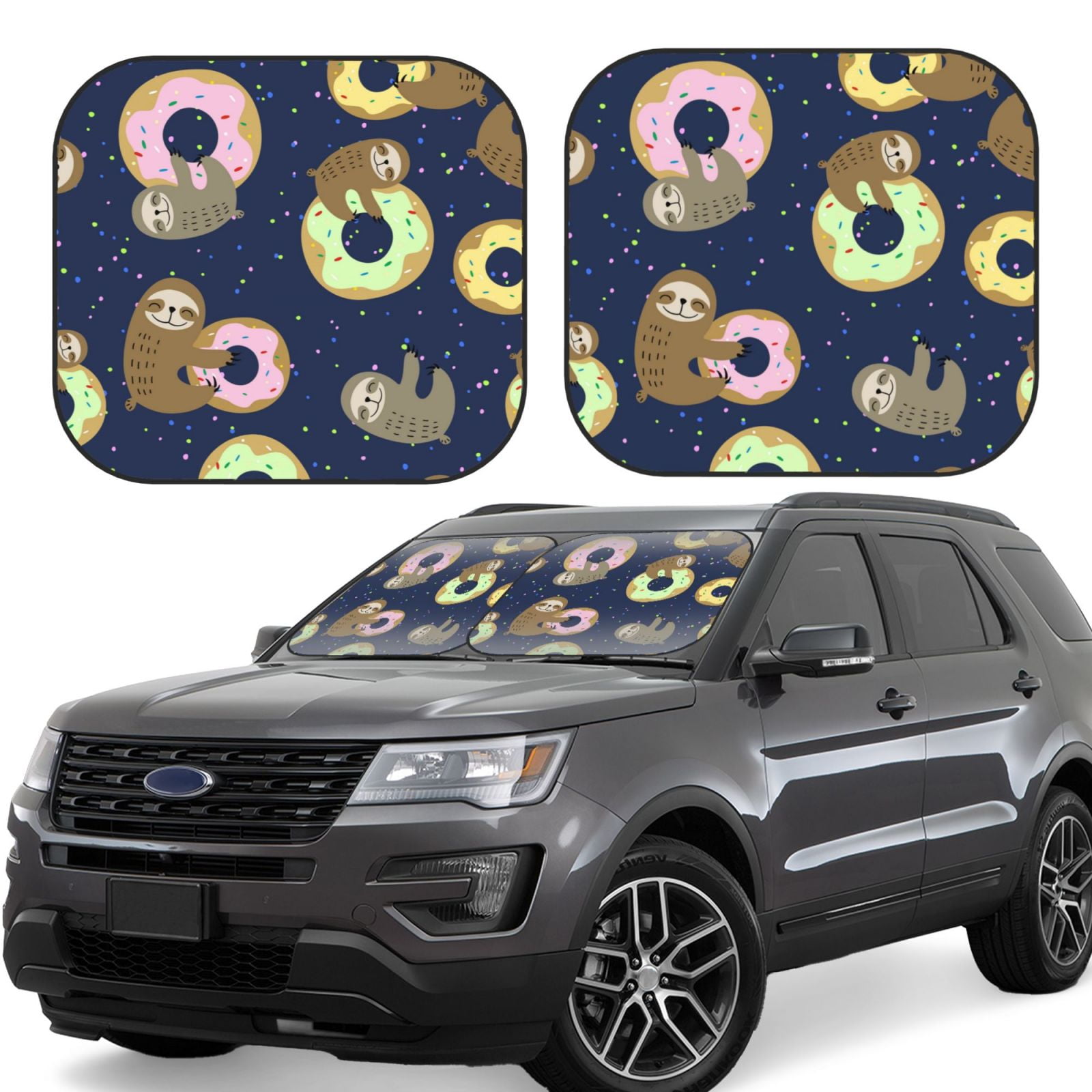 Balery 2 Piece Sloth with Donuts Car Windshield Sun Shade|Foldable ...
