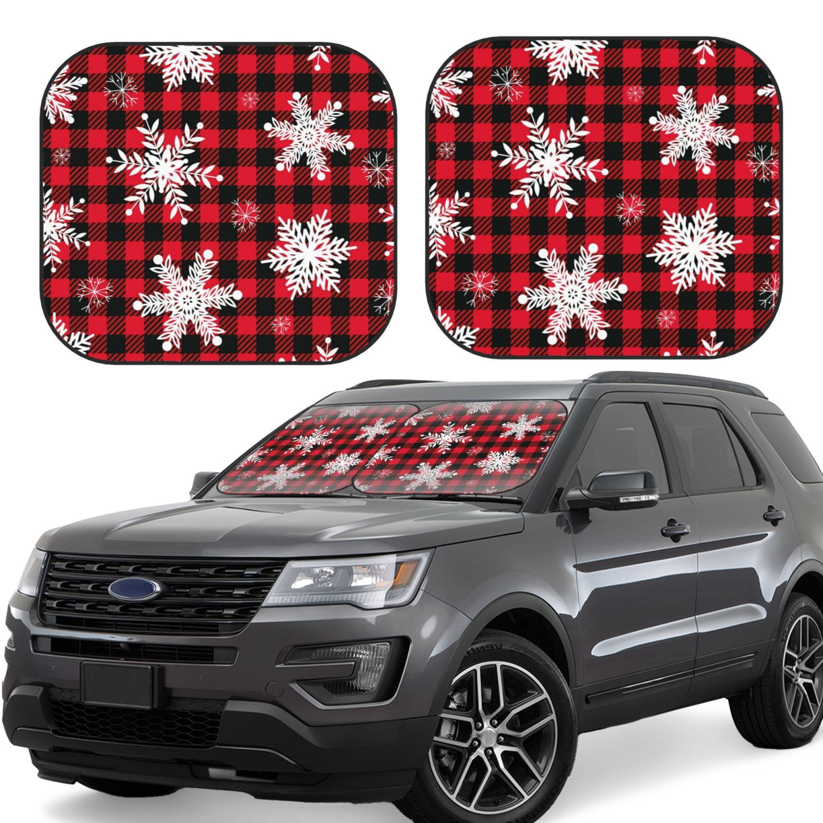 Balery 2 Piece Snowflakes On A Buffalo Plaid Christmas Car Windshield ...