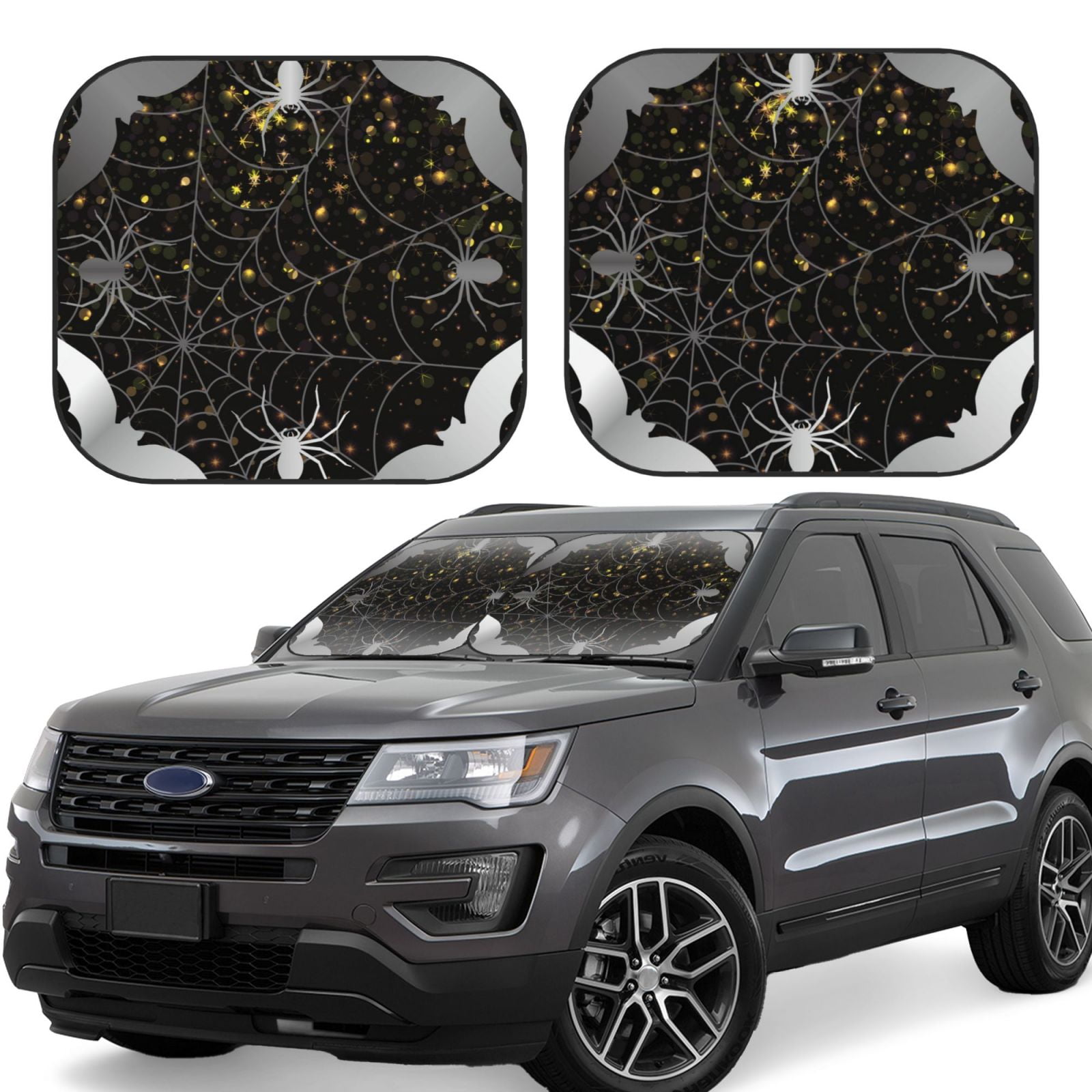 Balery 2 Piece Spiderweb Bats And A Spider Car Windshield Sun Shade ...