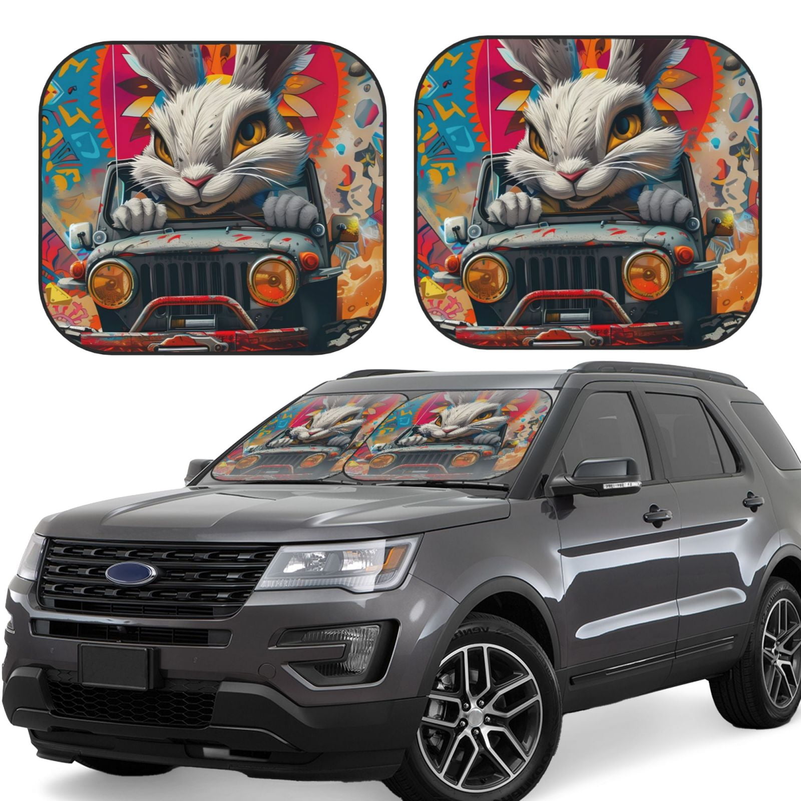 Balery 2 Piece Vibrant Bunny Ride Car Windshield Sun Shade|Foldable ...