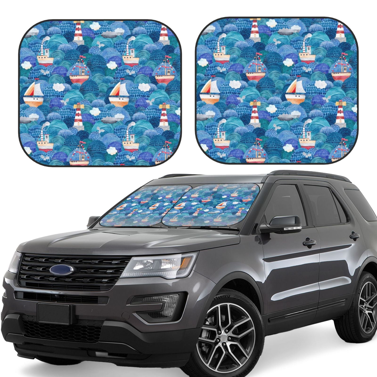 Balery 2 Piece Watercolor Ships Car Windshield Sun Shade|Foldable Front ...