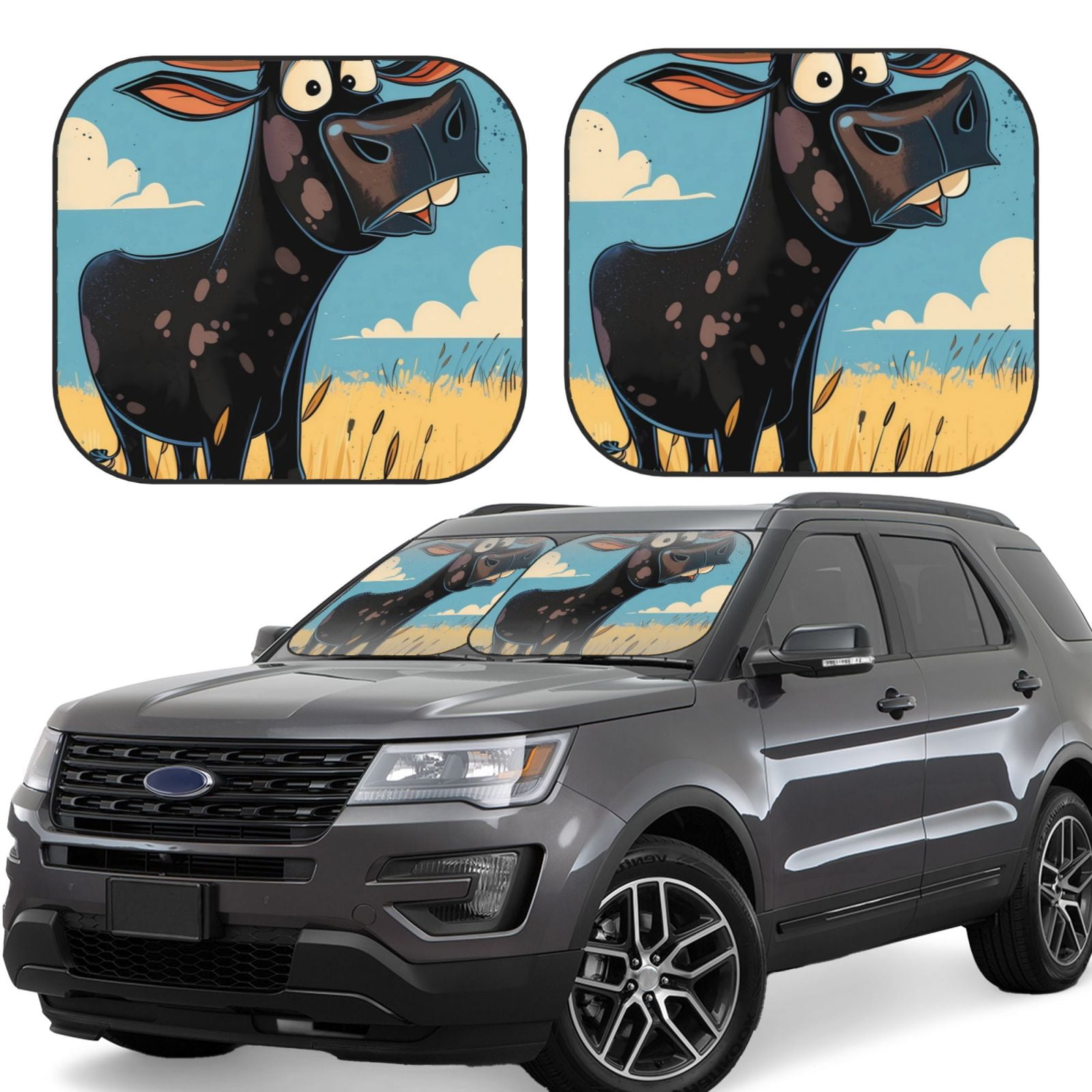 Balery 2 Piece Whimsical Cartoon Cow Car Windshield Sun Shade|Foldable ...