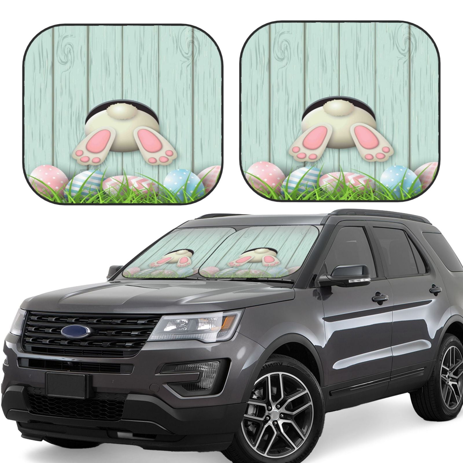 Balery 2 Piece White Bunny Bottom And Easter Eggs Car Windshield Sun ...
