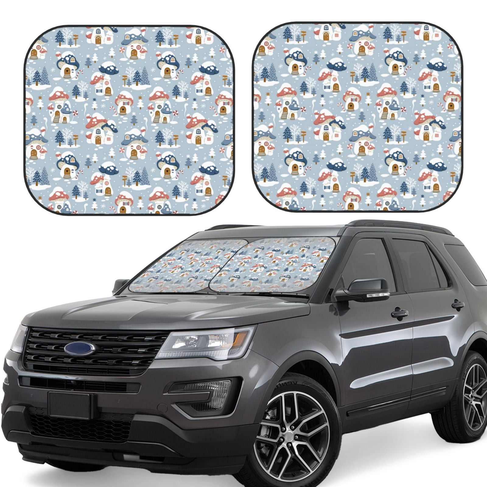 Balery 2 Piece cute Mushroom Village Car Windshield Sun Shade|Foldable ...
