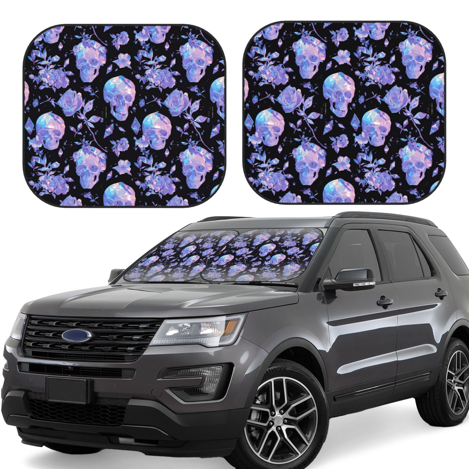 Balery 2 Piece flower Skull crystal Car Windshield Sun Shade|Foldable ...