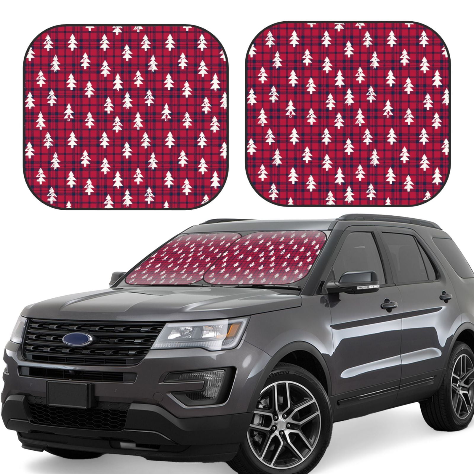 Balery 2 Piece white Tree red plaid Car Windshield Sun Shade|Foldable ...